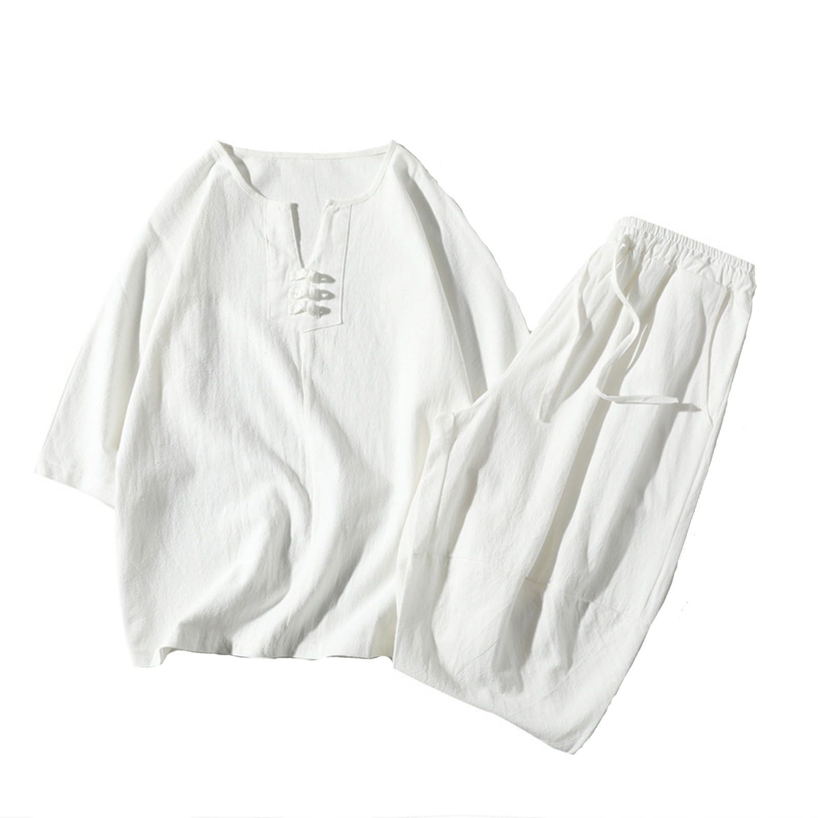 Dyegold Men Linen Sets Outfits 2 Piece Summer Beach Vacation 3/4 Short ...