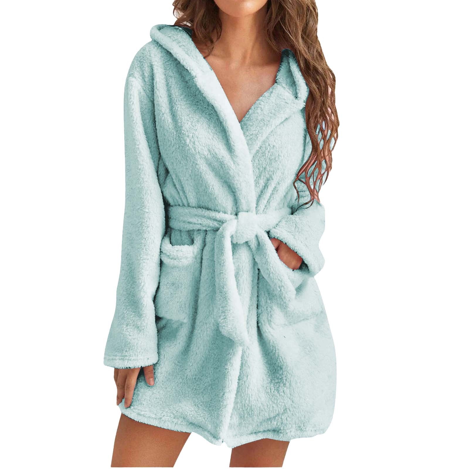 Dyegold Plush Robes For Women Lightweight Fuzzy Fleece Short Bathrobes ...