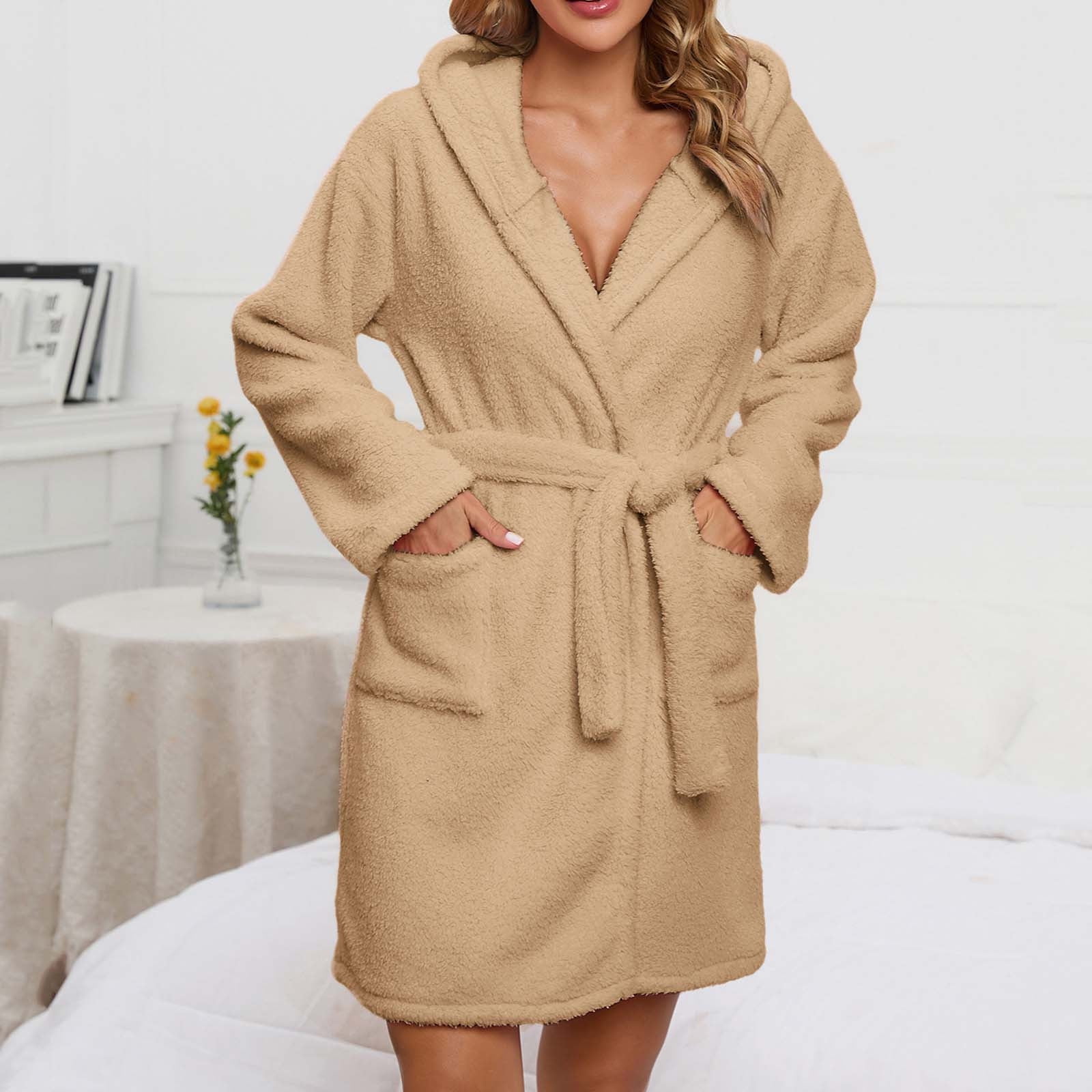 Dyegold Plush Robes For Women Lightweight Fuzzy Fleece Short Bathrobes ...