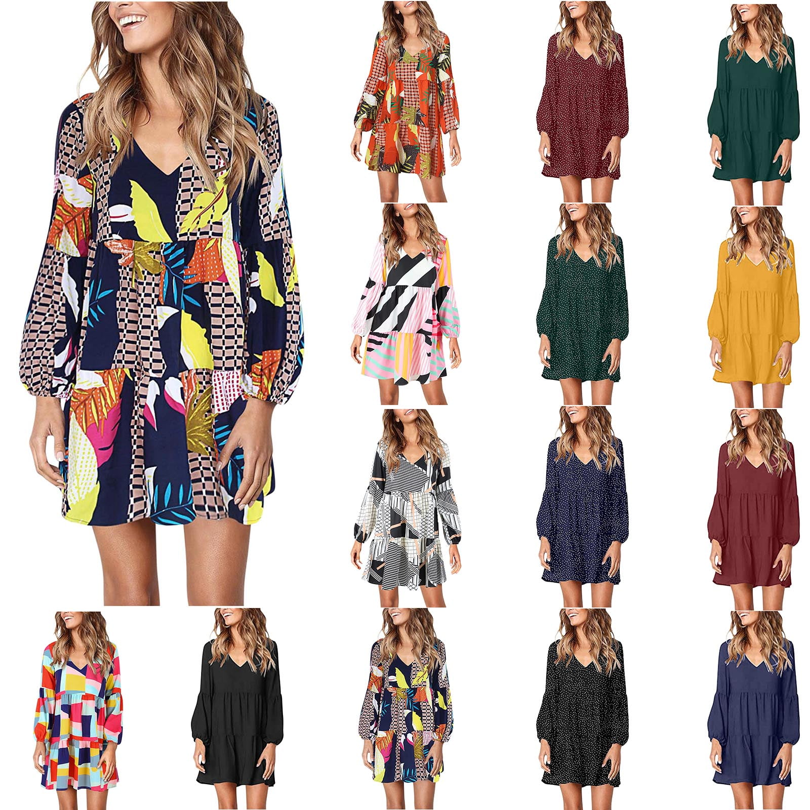 Dyegold Shift Dress For Women Long Sleeve Ruffle Hem Tunic Dresses 2023 ...