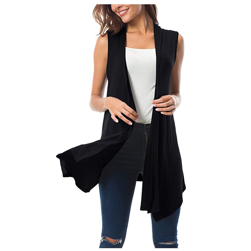 Dyegold Sleeveless Vest For Women Summer Solid Draped Open Front ...