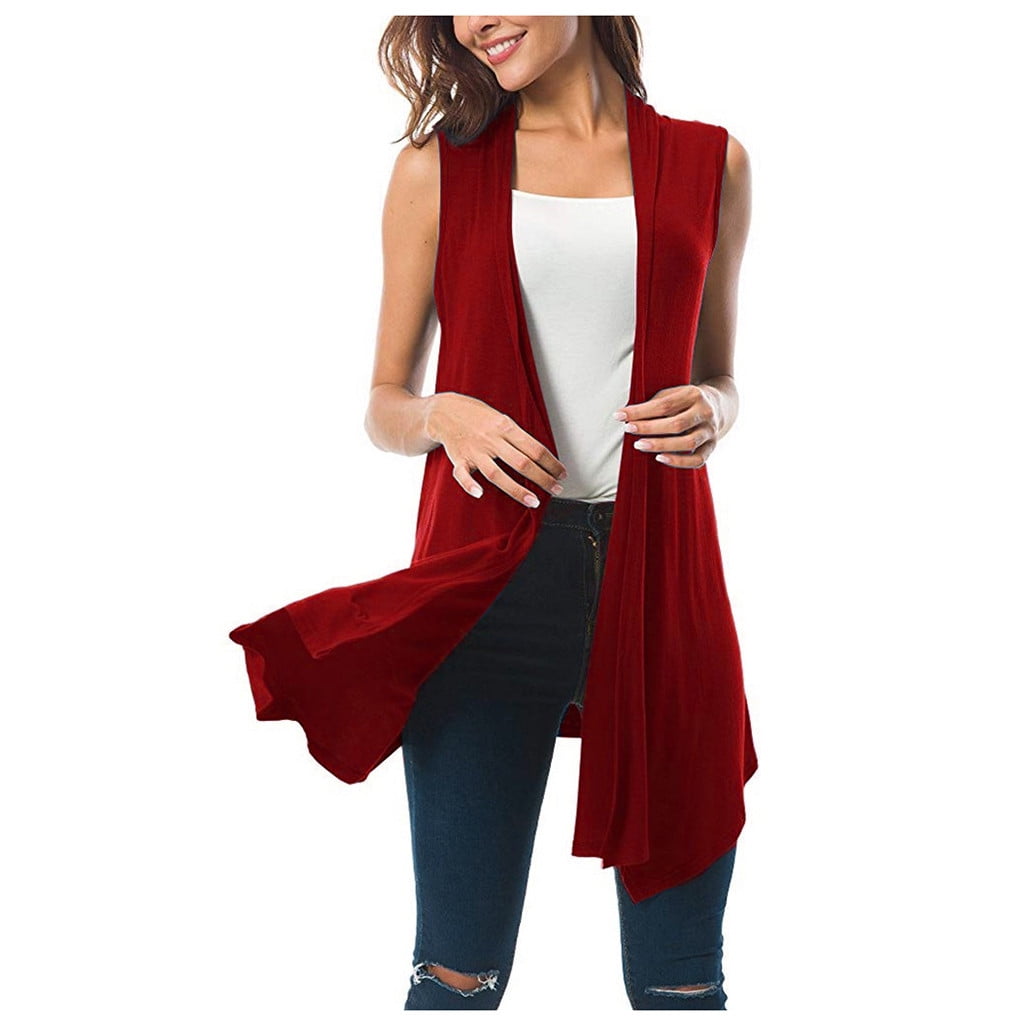 Dyegold Sleeveless Vest For Women Summer Solid Draped Open Front Cardigan Lightweight Asymmetric ...