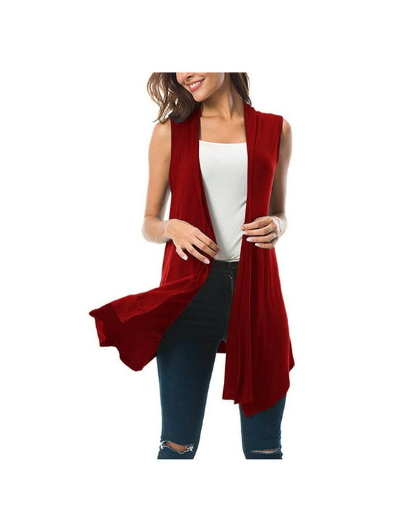 Geyoo Women's Casual Long Vest - Sleeveless, Open Front, Side Pockets ...