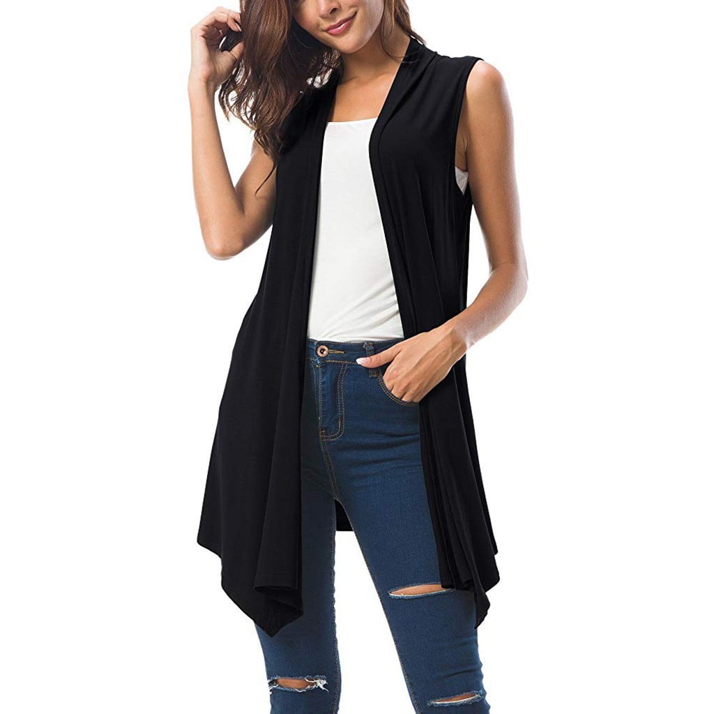 Dyegold Sleeveless Vest For Women Summer Solid Draped Open Front ...