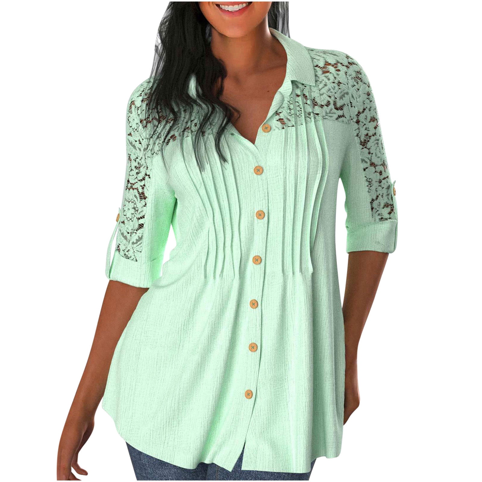 Dyegold Summer Tops for Women 2023, Women Tops and Blouses Button Down Pleated Blouses Loose Fit ...