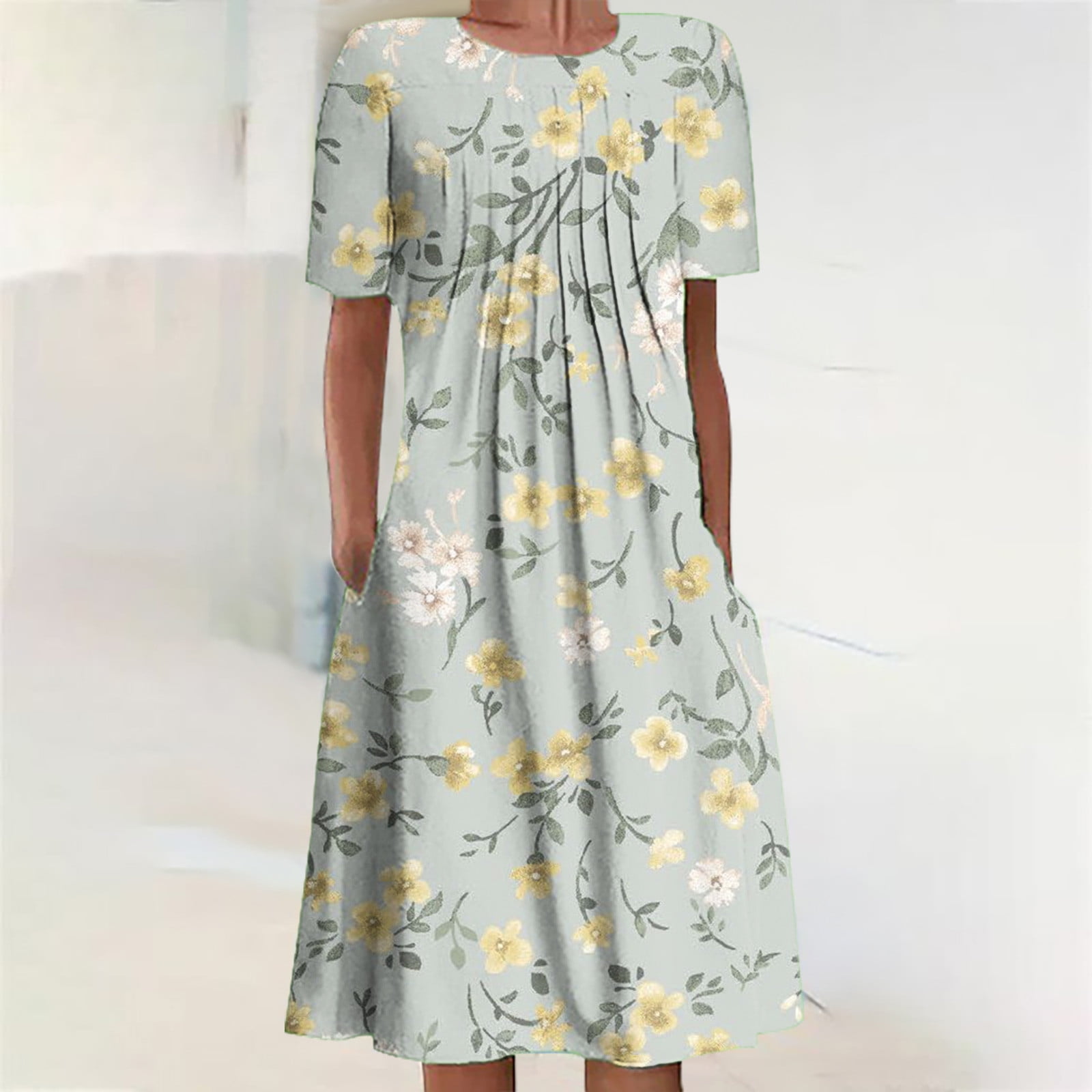 Dyegold Sun Dresses Women Summer Casual Short Sleeve Tunic Shirt Midi ...