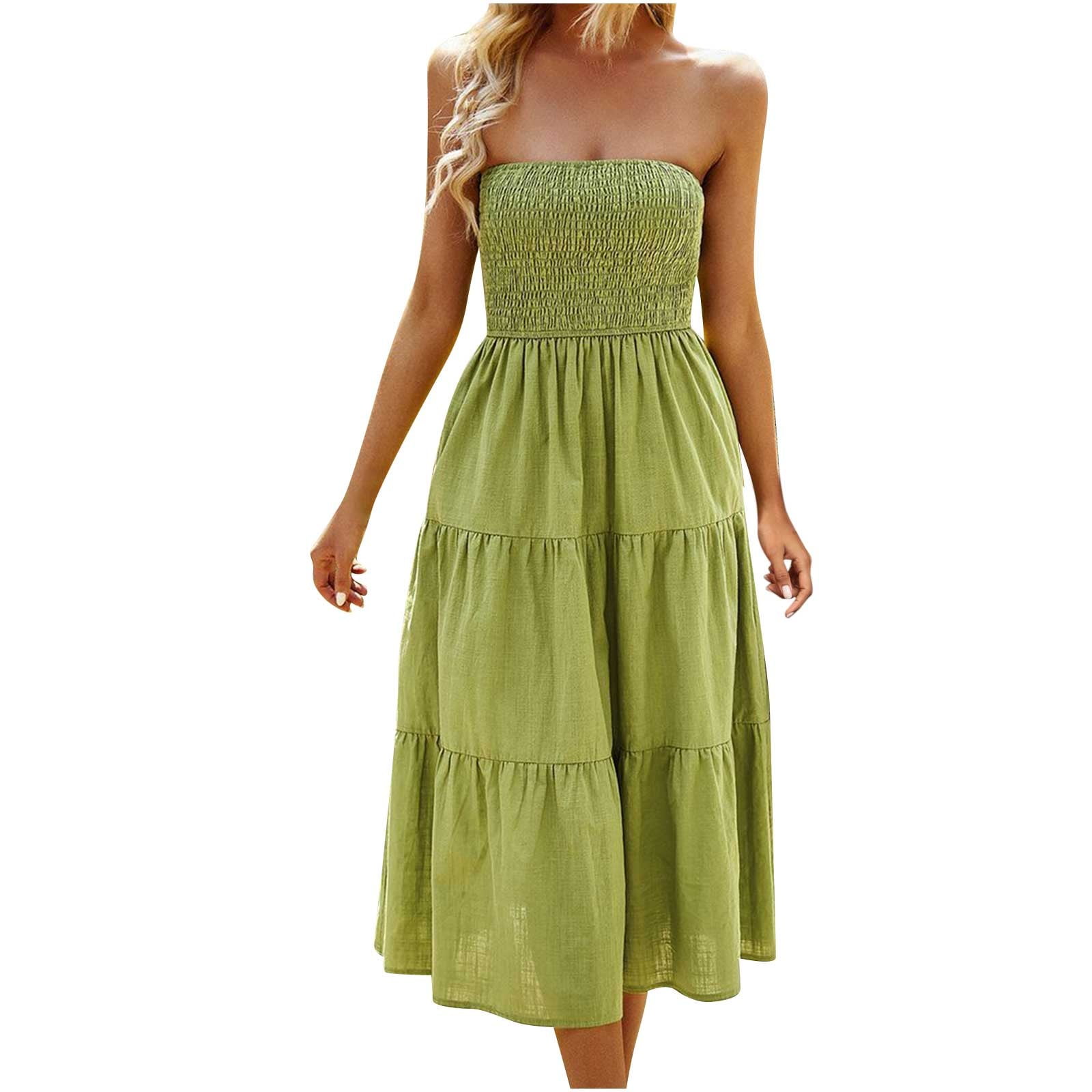 Dyegold Sundresses for Women Casual Beach - Maxi Dress for Women 2023 Strapless Smocked Backless ...