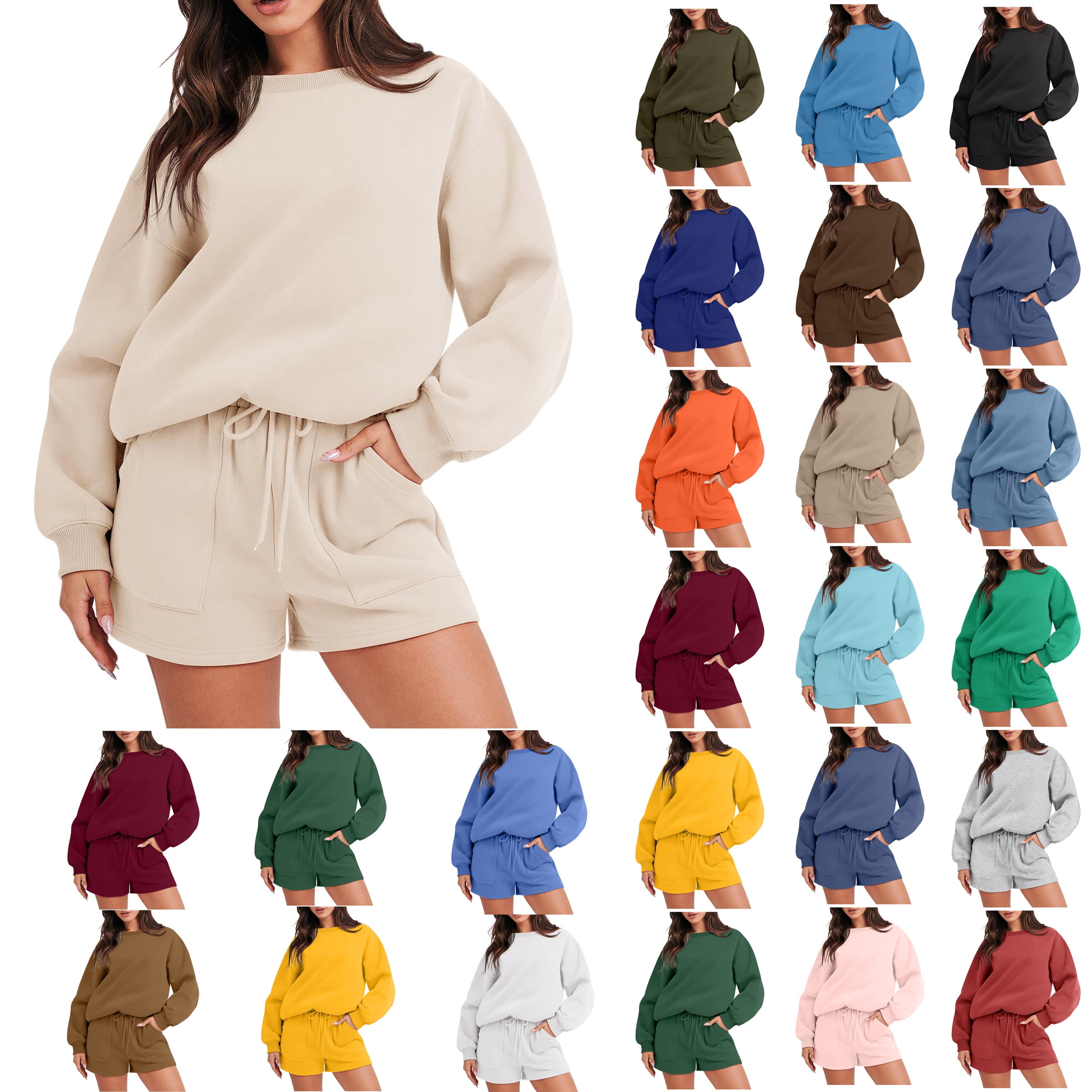 pimelu Sweat Sets For Women 2 Piece Outfits Sweatsuit Oversized Crew ...