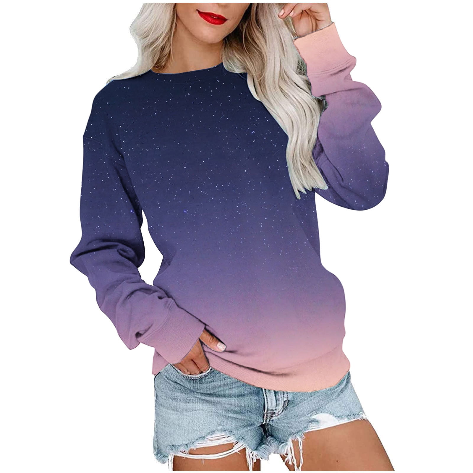 Dyegold Sweatshirts for Teen Girls Womens Long Sleeve Crew Neck Ombre ...