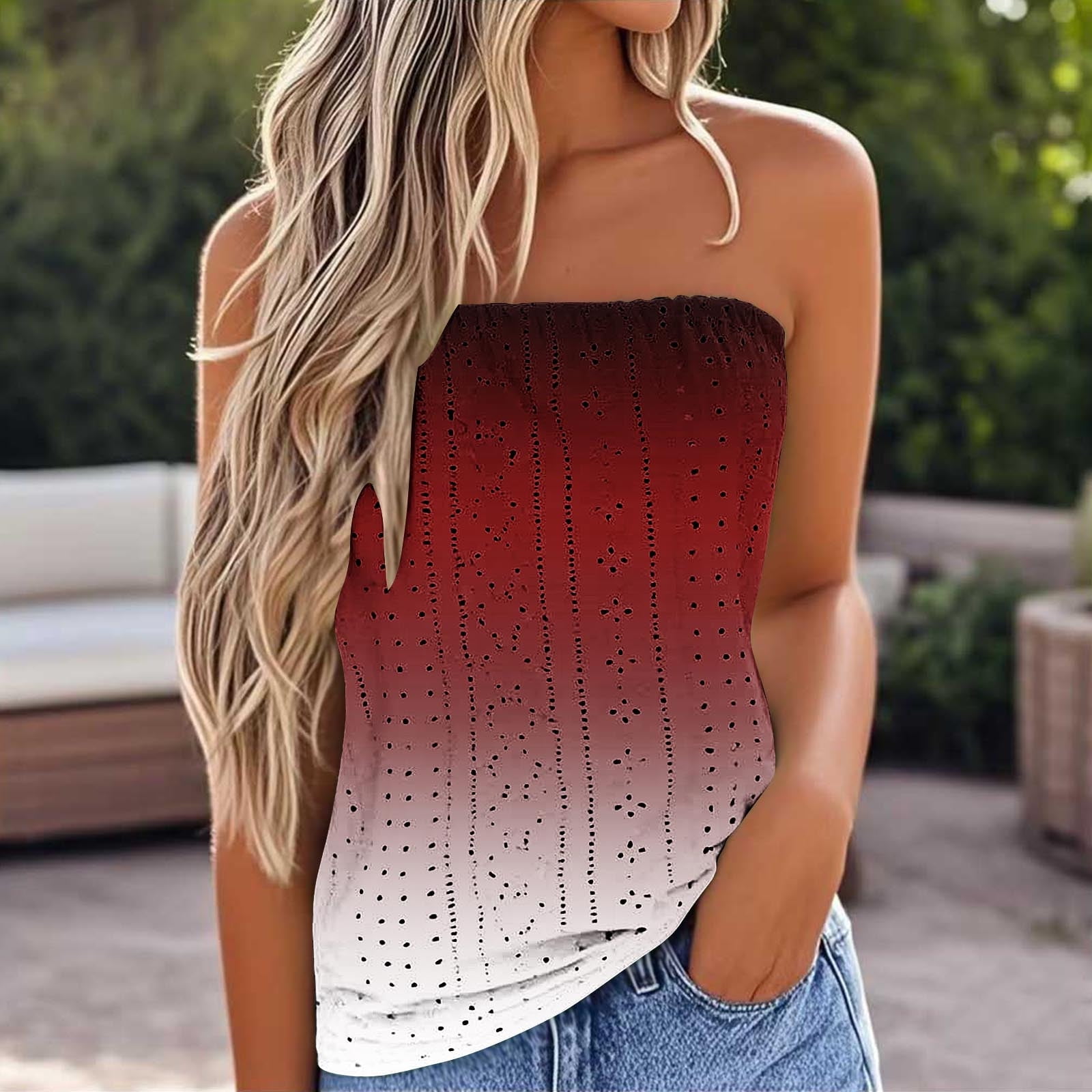 Dyegold T-Shirts for Women Trendy,Women's Tube Tops Gradient Bandeau ...