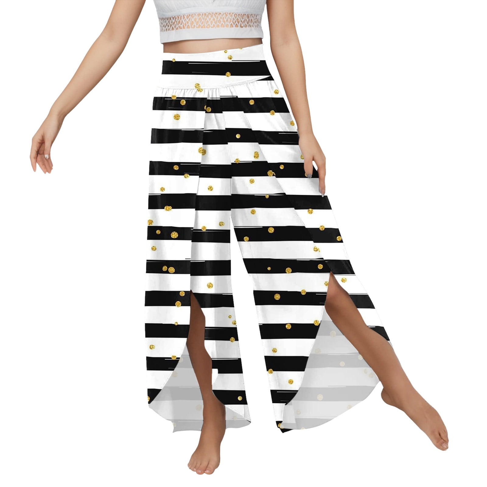 Dyegold Women Flowy Split Wide Leg Pants High Waisted Yoga Pants Baggy ...