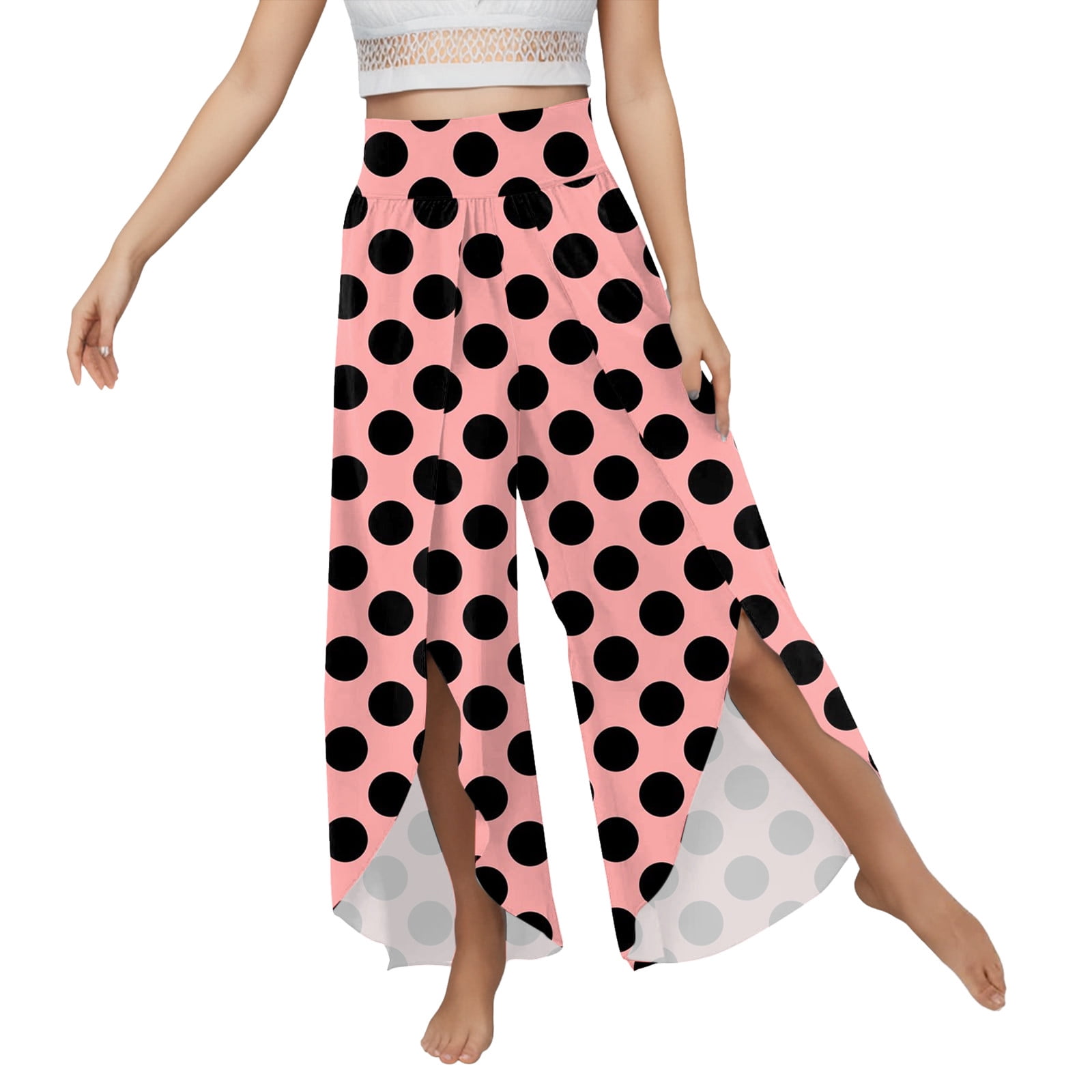 Dyegold Women Flowy Split Wide Leg Pants High Waisted Yoga Pants Baggy ...