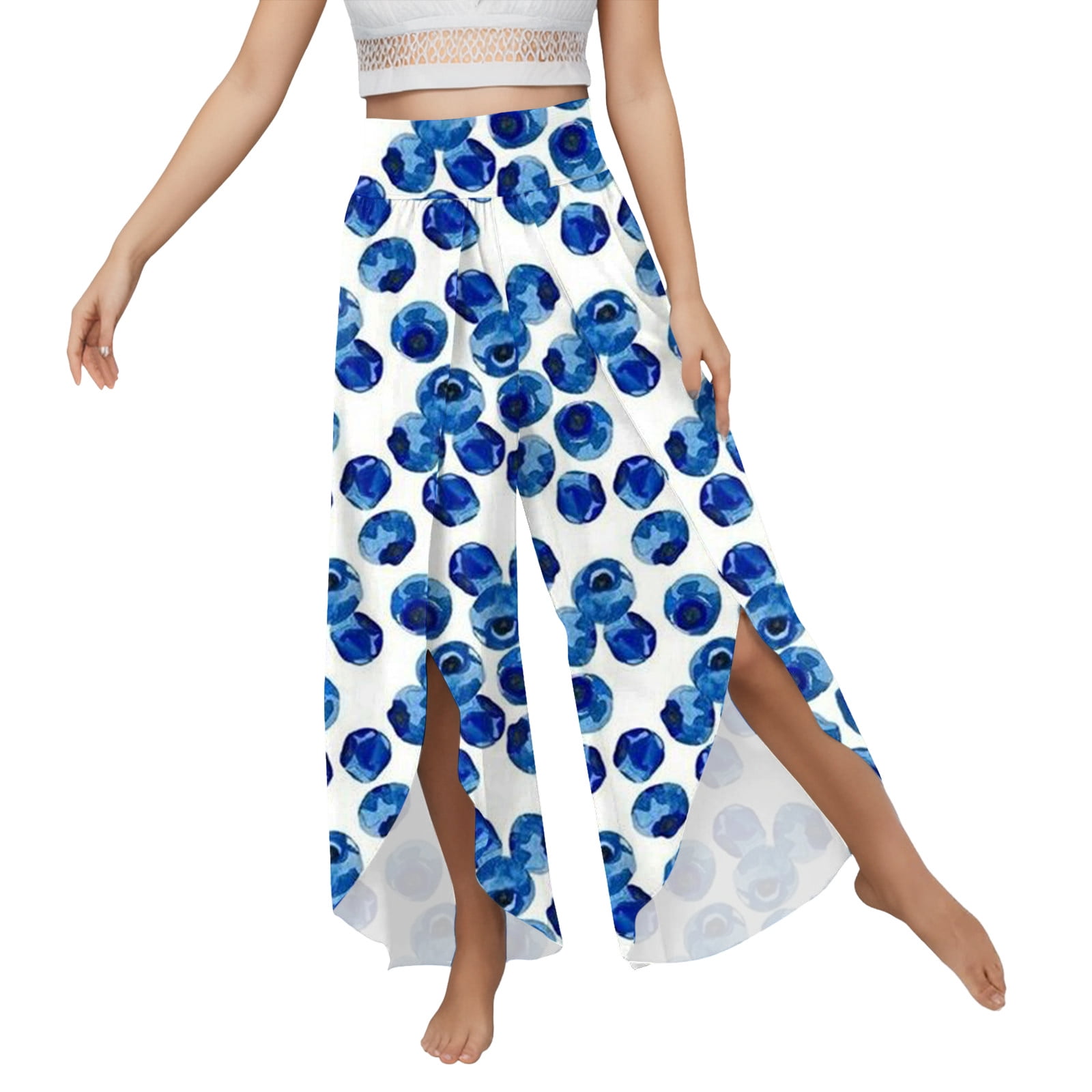 Dyegold Women Flowy Split Wide Leg Pants High Waisted Yoga Pants Baggy ...