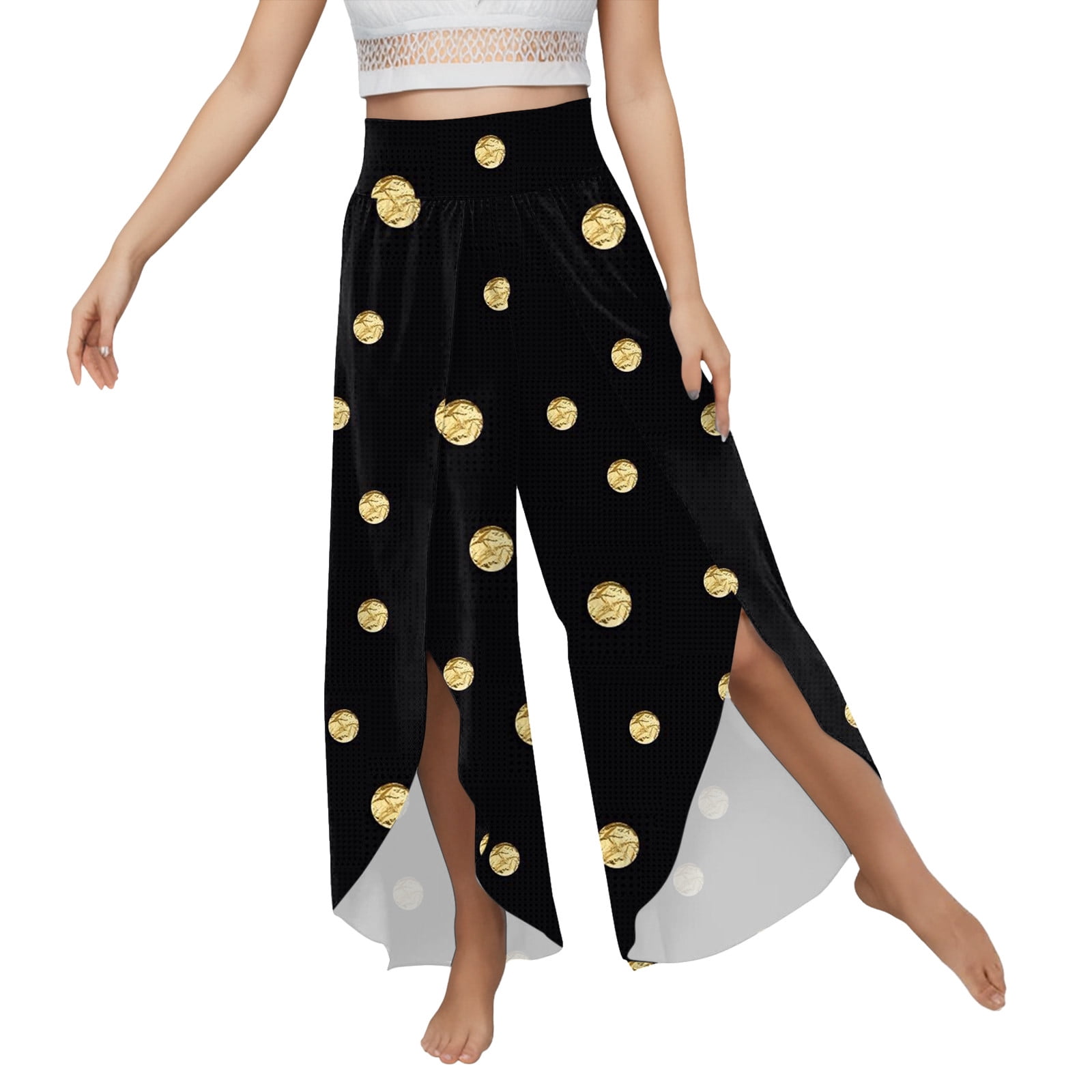 Dyegold Women Flowy Split Wide Leg Pants High Waisted Yoga Pants Baggy ...