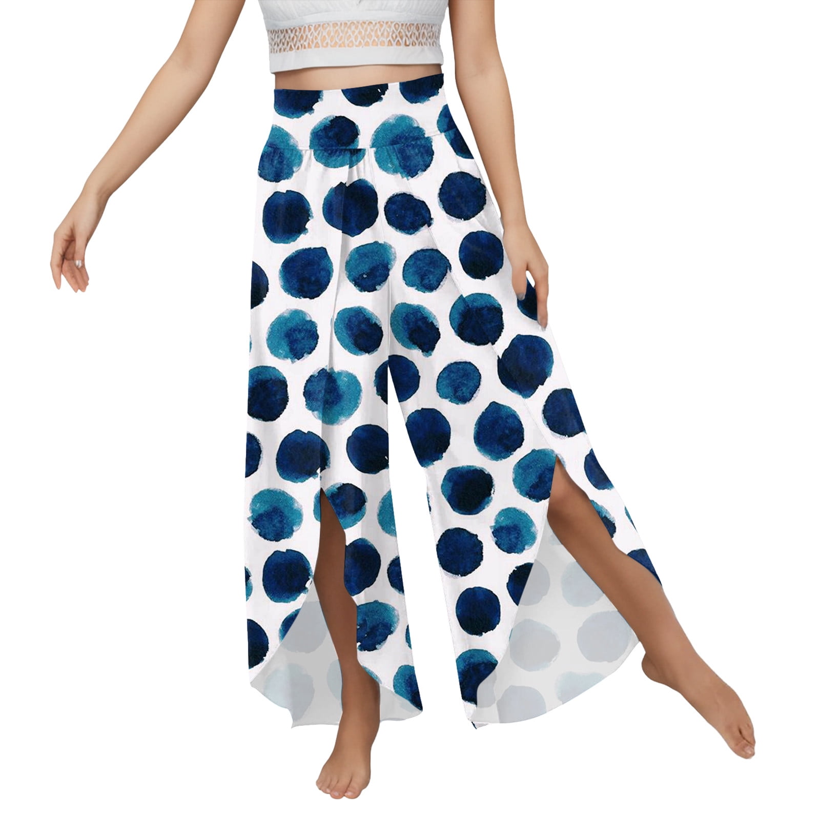 Dyegold Women Flowy Split Wide Leg Pants High Waisted Yoga Pants Baggy ...