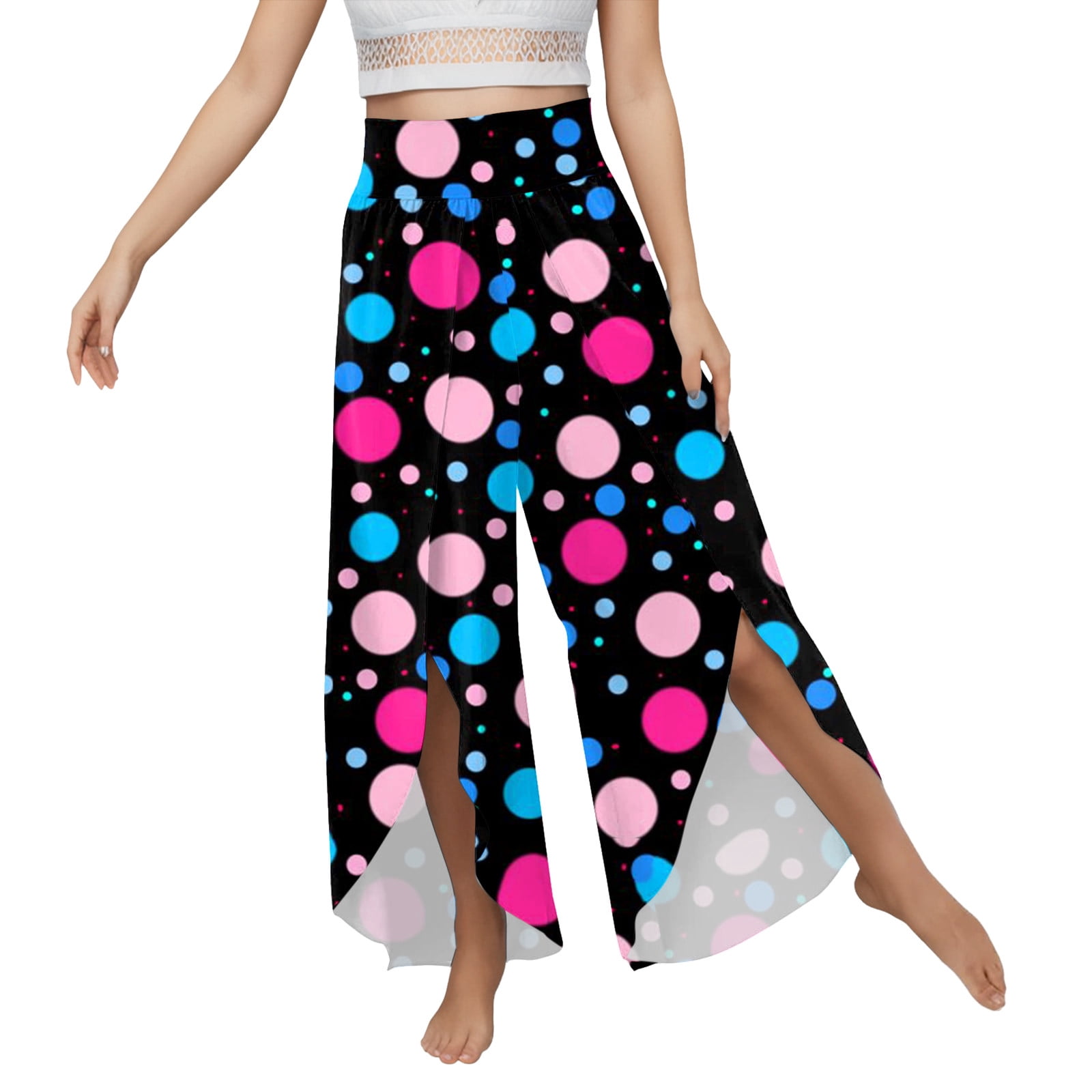 Dyegold Women Flowy Split Wide Leg Pants High Waisted Yoga Pants Baggy ...