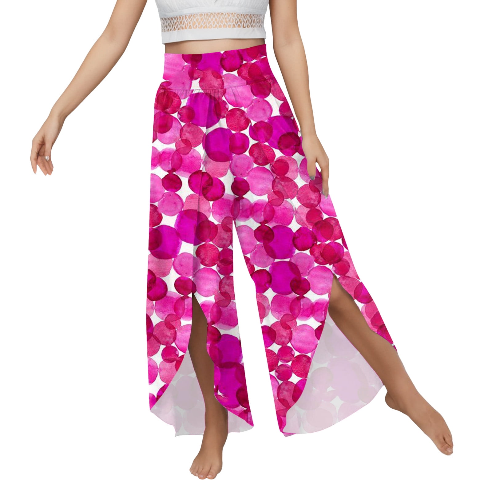 Dyegold Women Flowy Split Wide Leg Pants High Waisted Yoga Pants Baggy ...