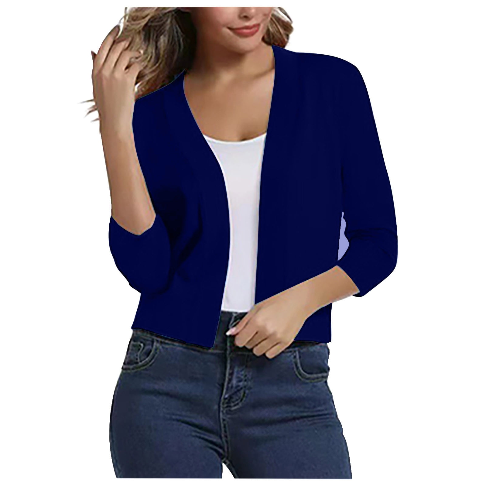Dyegold Women's 3/4 Sleeve Cropped Cardigan Sweater Open Front Light ...