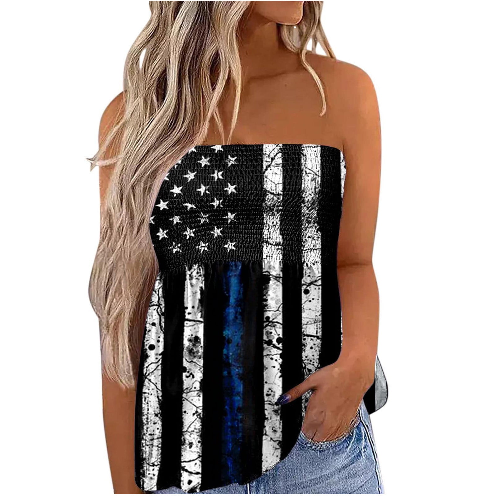 Dyegold Women's Striped Strapless Bandeau Tank Casual Sleeveless Summer ...