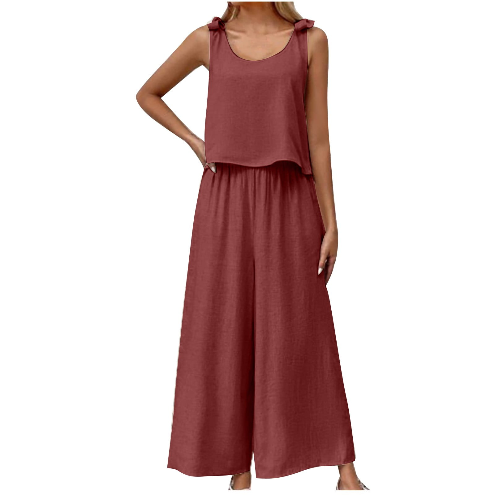 Dyegold Women's Summer 2 Piece Outfits Sleeveless Spaghetti Strap Tank ...