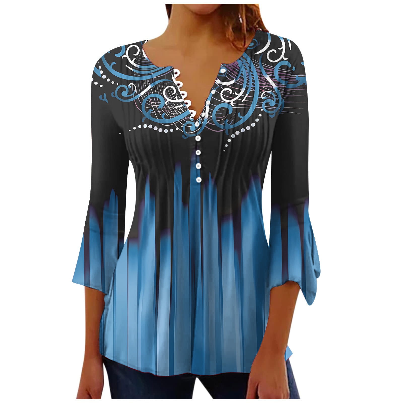 Dyegold Womens Blouse Ladies Womens Tops Casual 3/4 Sleeves Women's ...