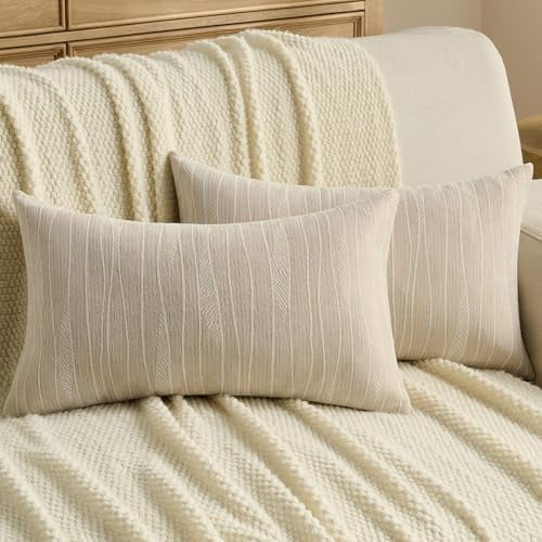 Dyeing Beige Chenille Throw Pillow Covers 12x20 Inch Set of 2,Soft Line ...