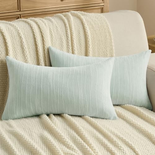 Dyeing Light Blue Chenille Throw Pillow Covers 12x20 Inch Set of 2,Soft ...