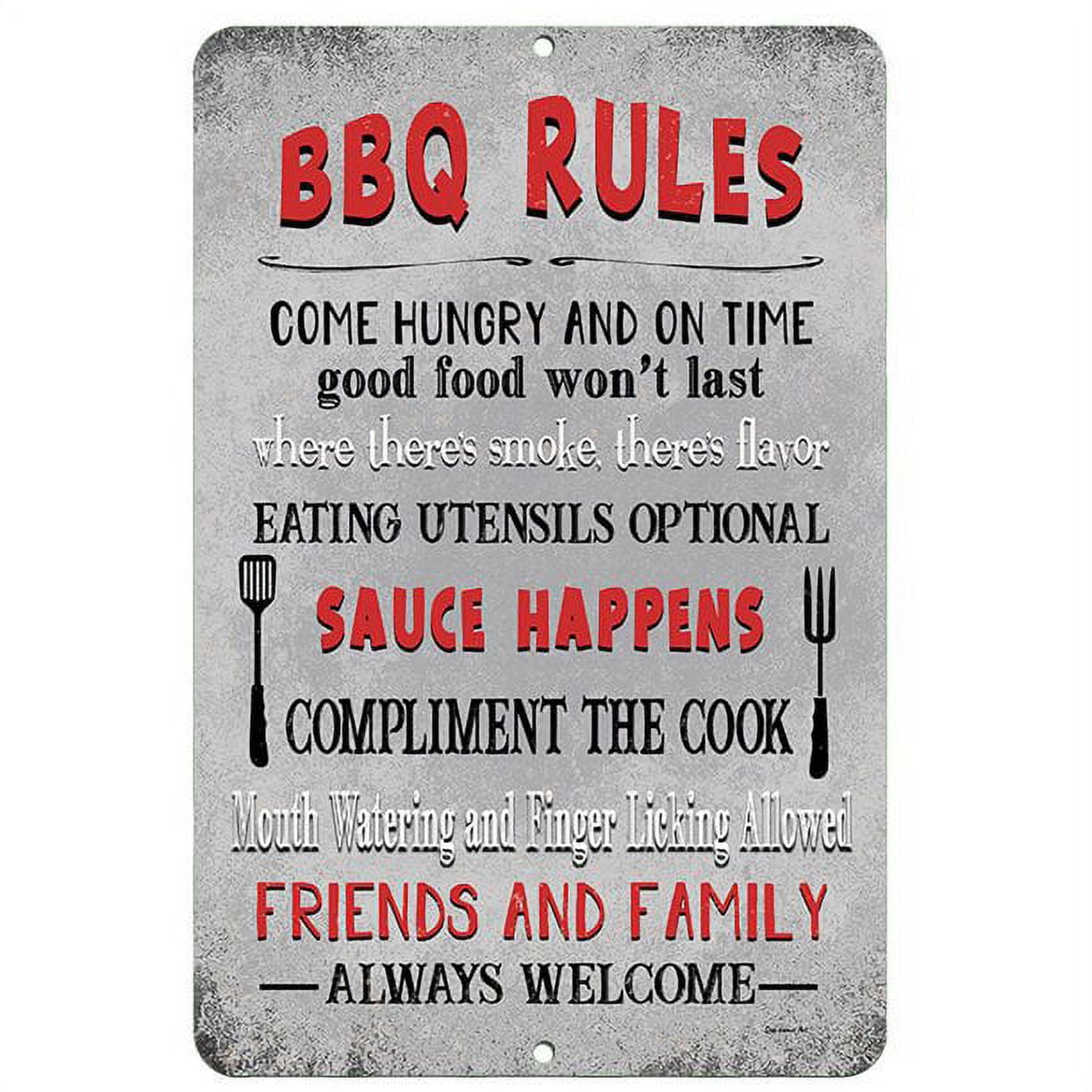 Dyenamic Art BBQ Rules Metal Sign – Gray Funny Grill Area Wall Decor ...