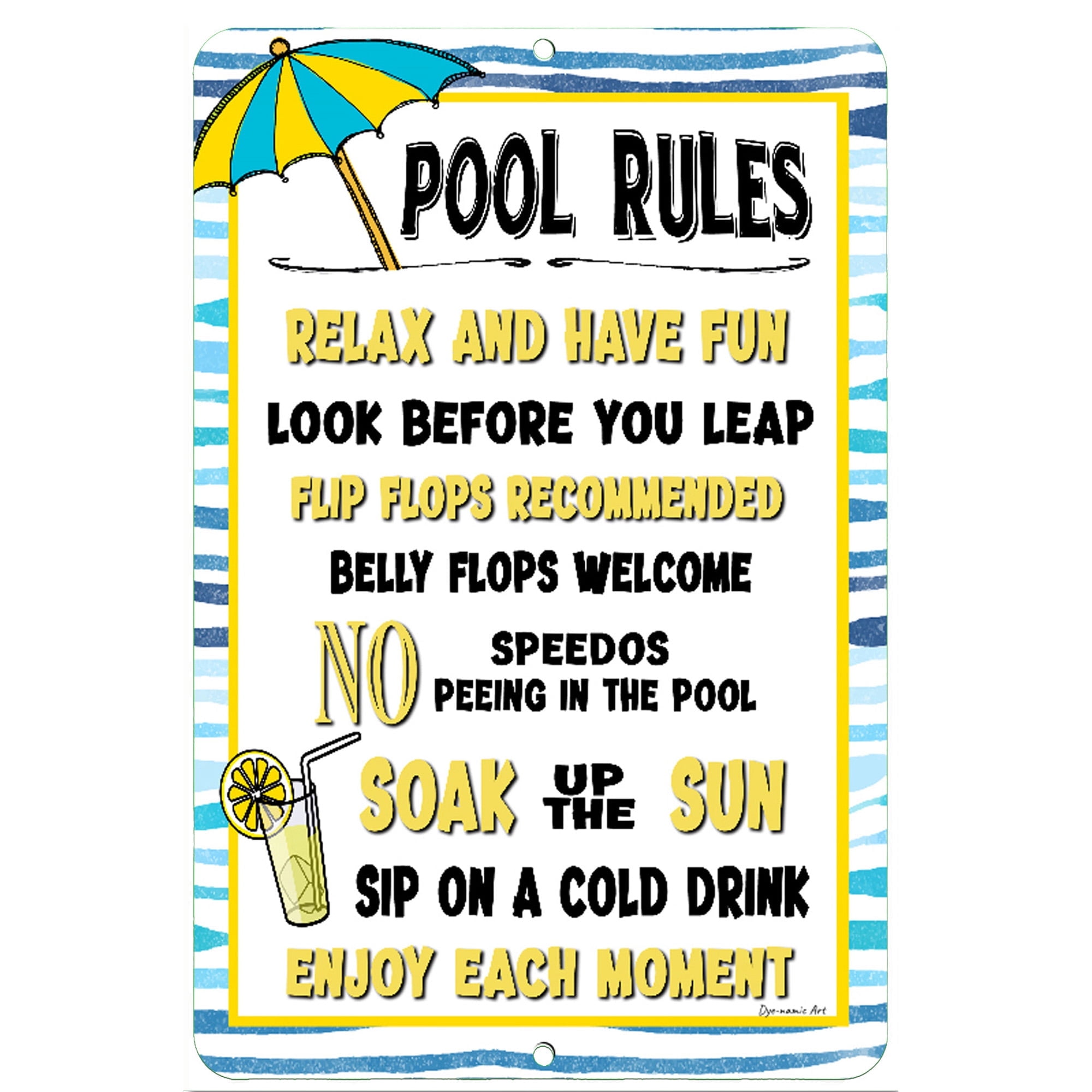 Dyenamic Art Pool Rules Metal Sign, Outdoor Poolside Decor with Summer ...