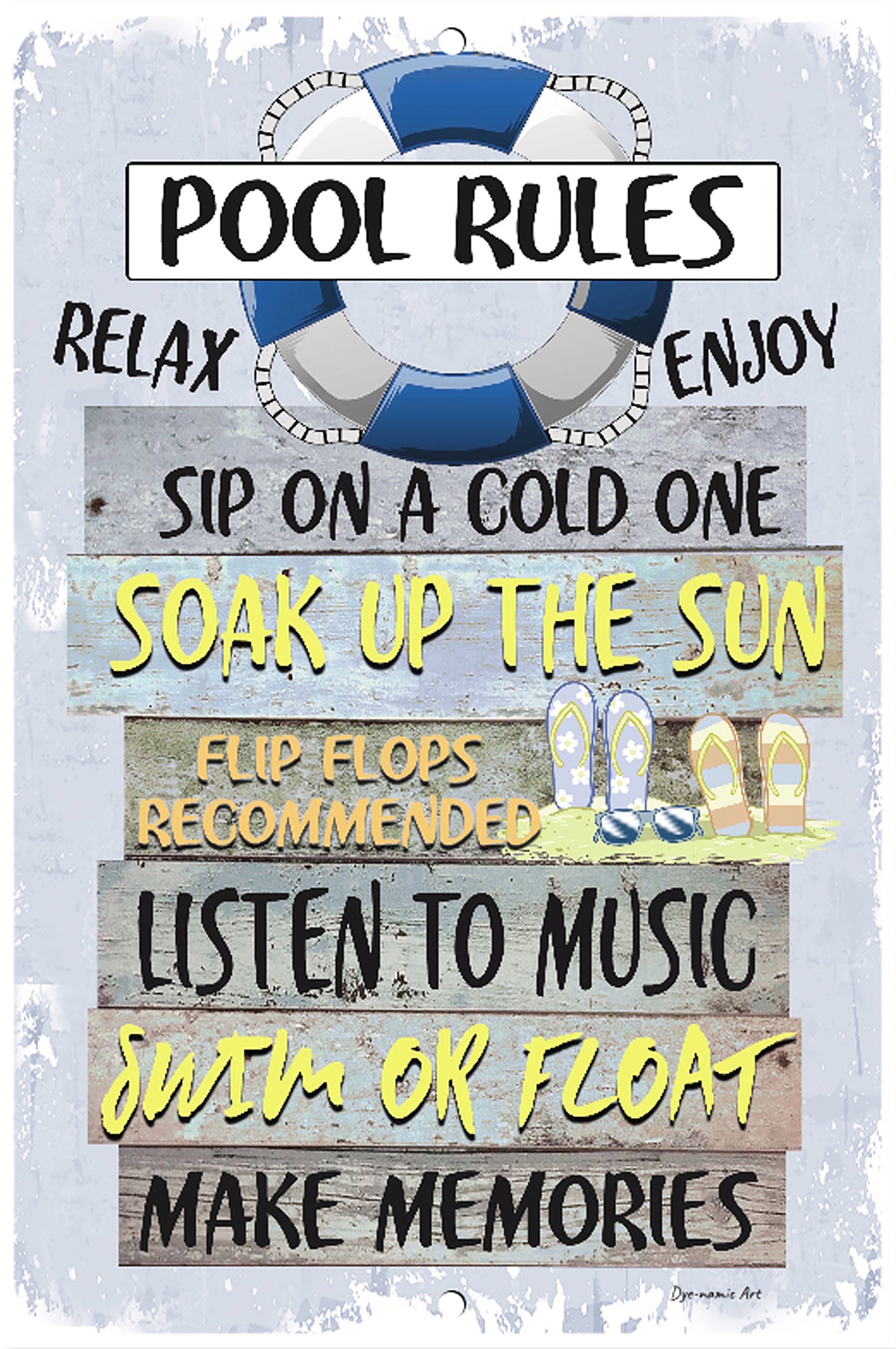 Dyenamic Art Pool Rules Metal Sign – Soak Up the Sun Poolside Wall ...