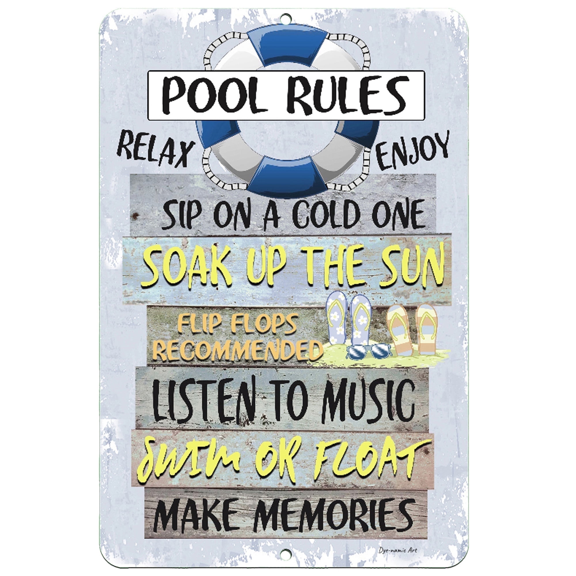 Dyenamic Art Pool Rules Metal Sign – Rustic Poolside Decor for Relaxing ...