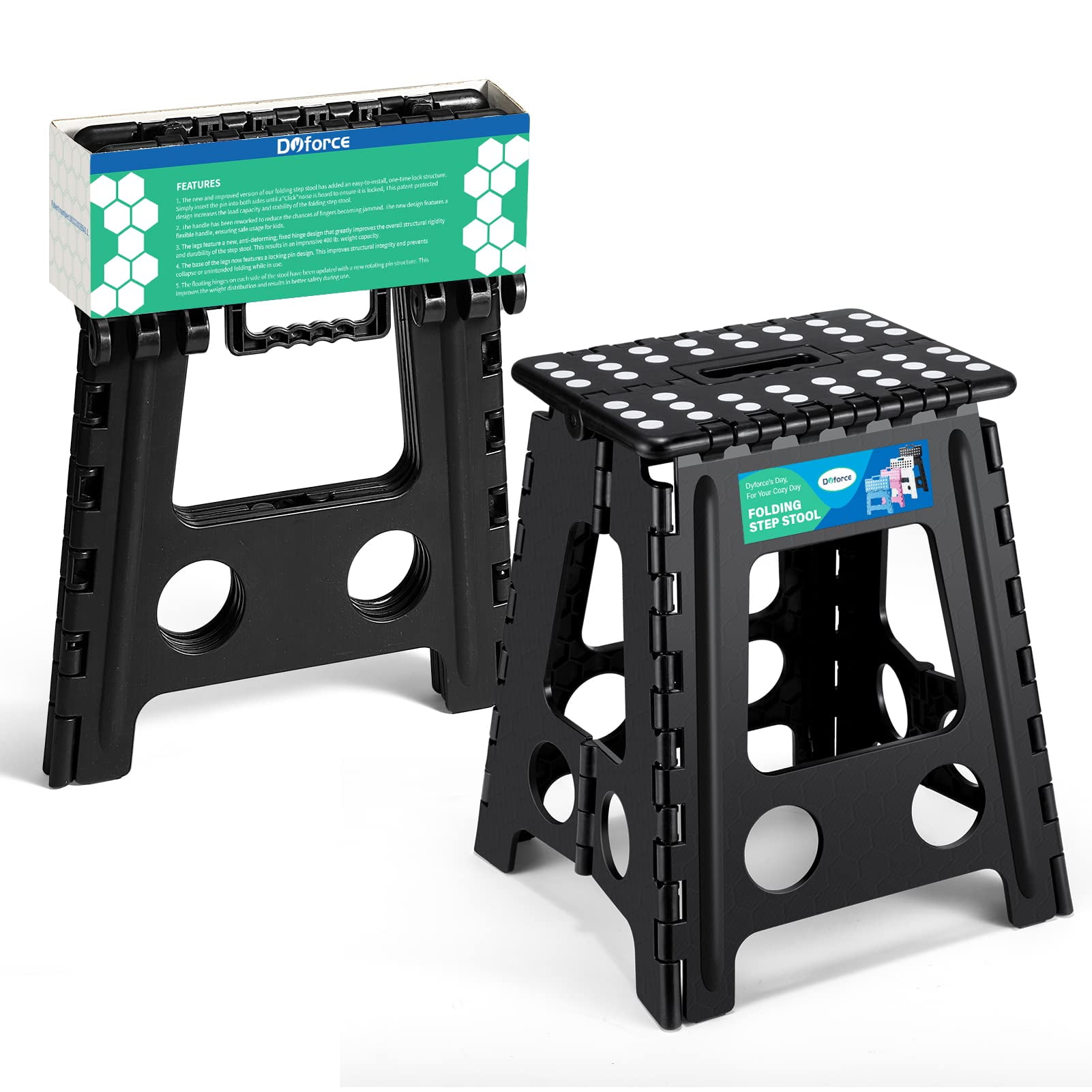 Dyforce 16 Inch Folding Step Stool 400lbs Capacity Sturdy Plastic ...