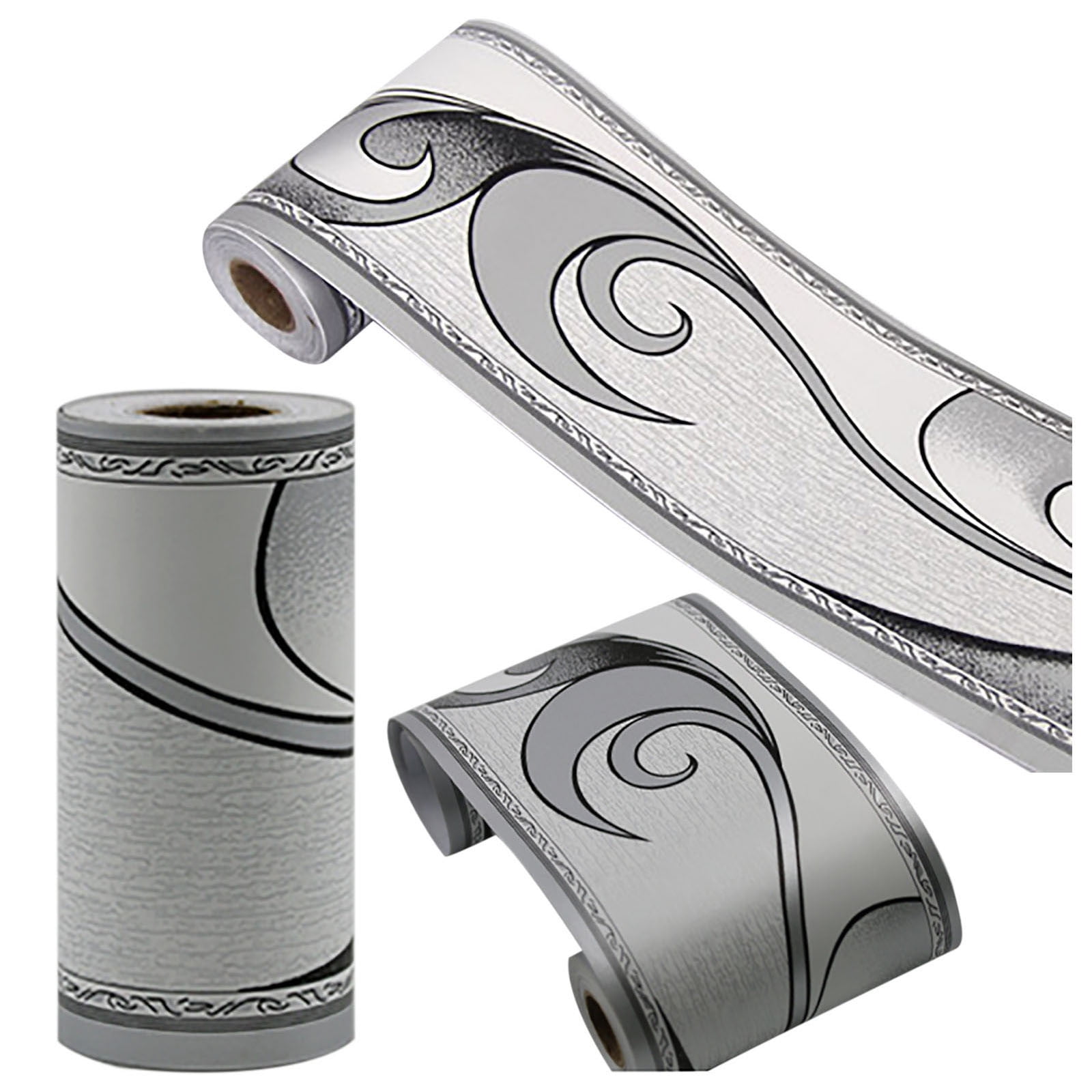 Dyfzdhu 394 Inch Silver Gray Wave Pattern Wallpaper Border Peel Stick