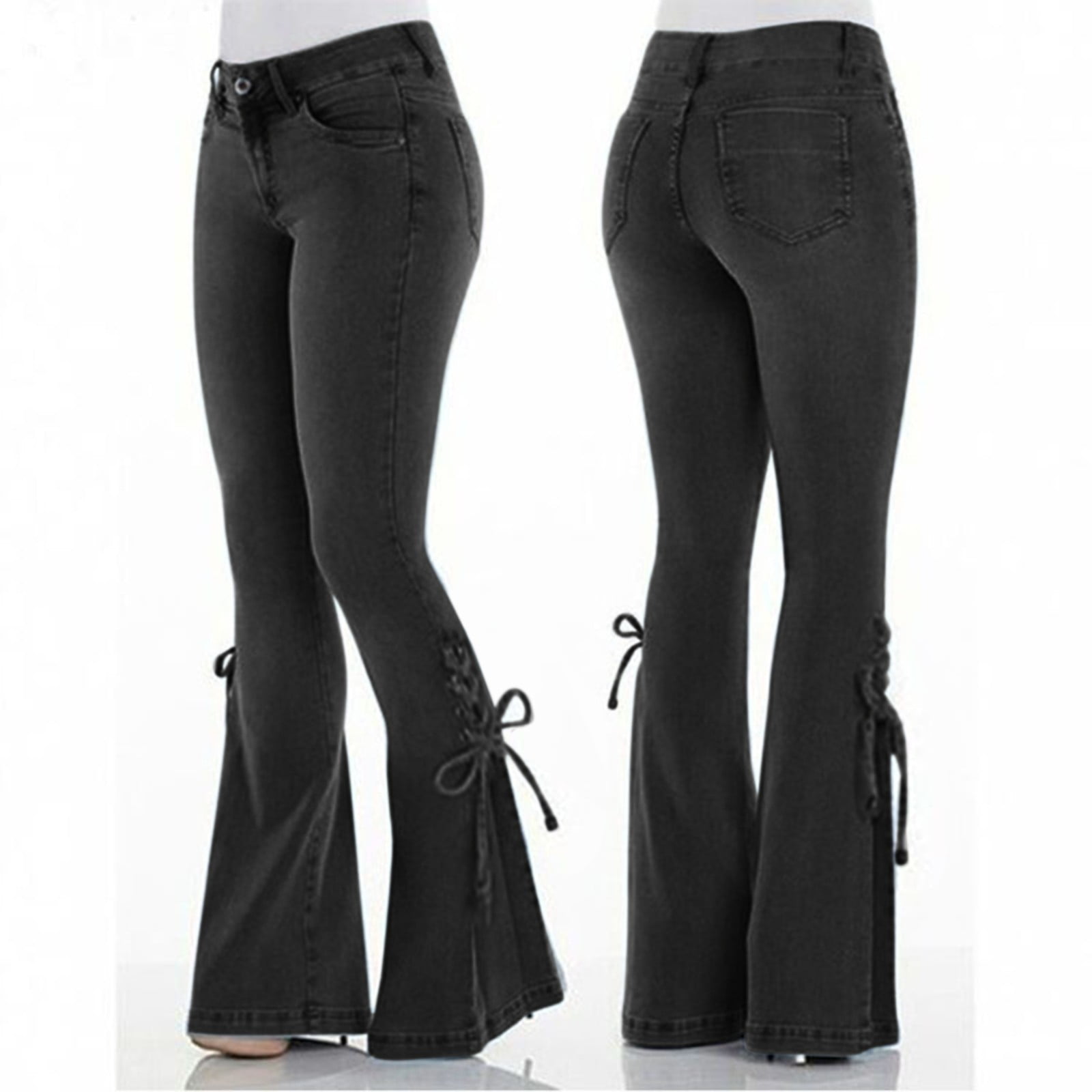 Dyfzdhu Bell Bottom Jeans for Women Low Rise Distressed Boot Cut Jeans ...