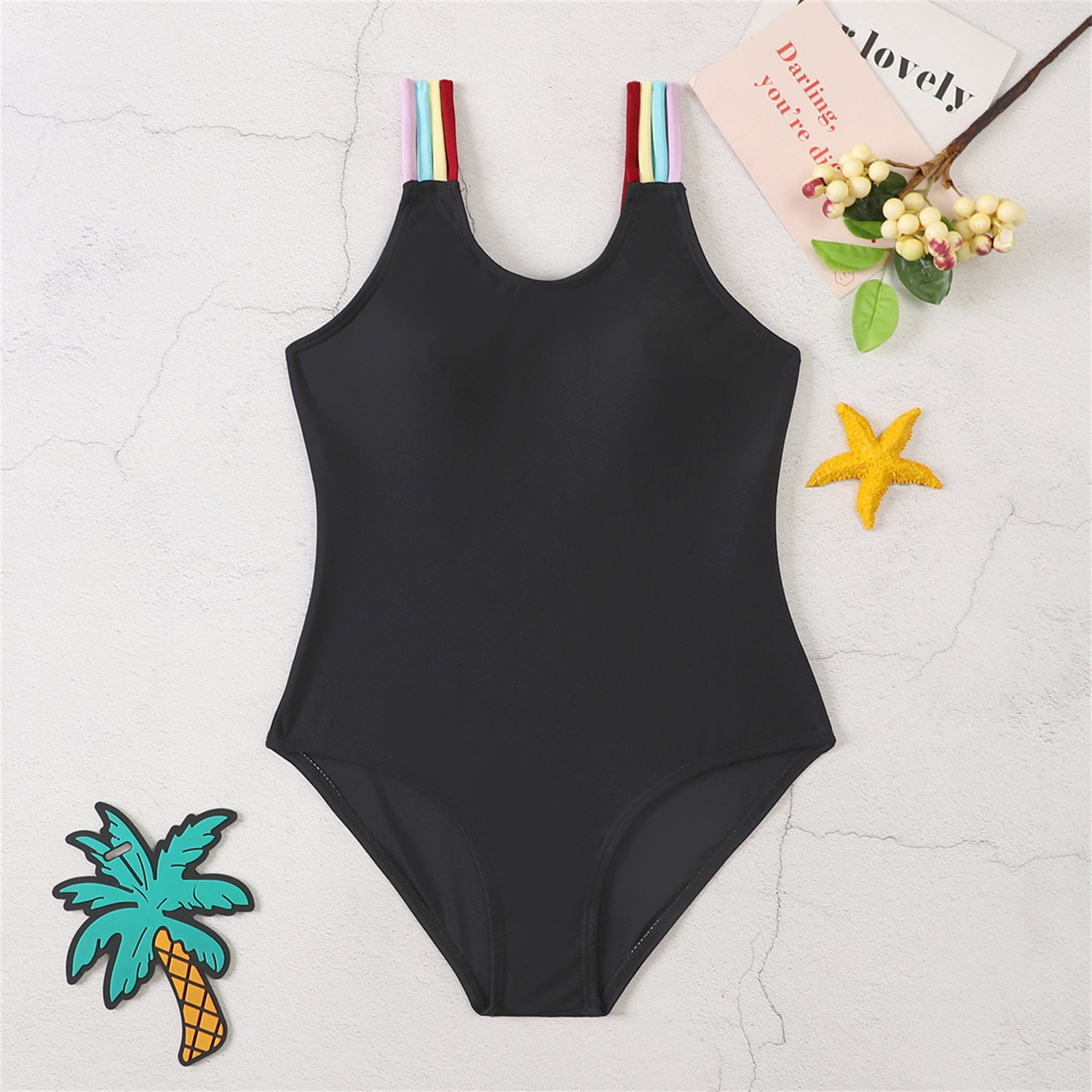 Dyfzdhu Black Swimsuit For Kids Girls Sleeveless One-Piece Swimwear ...