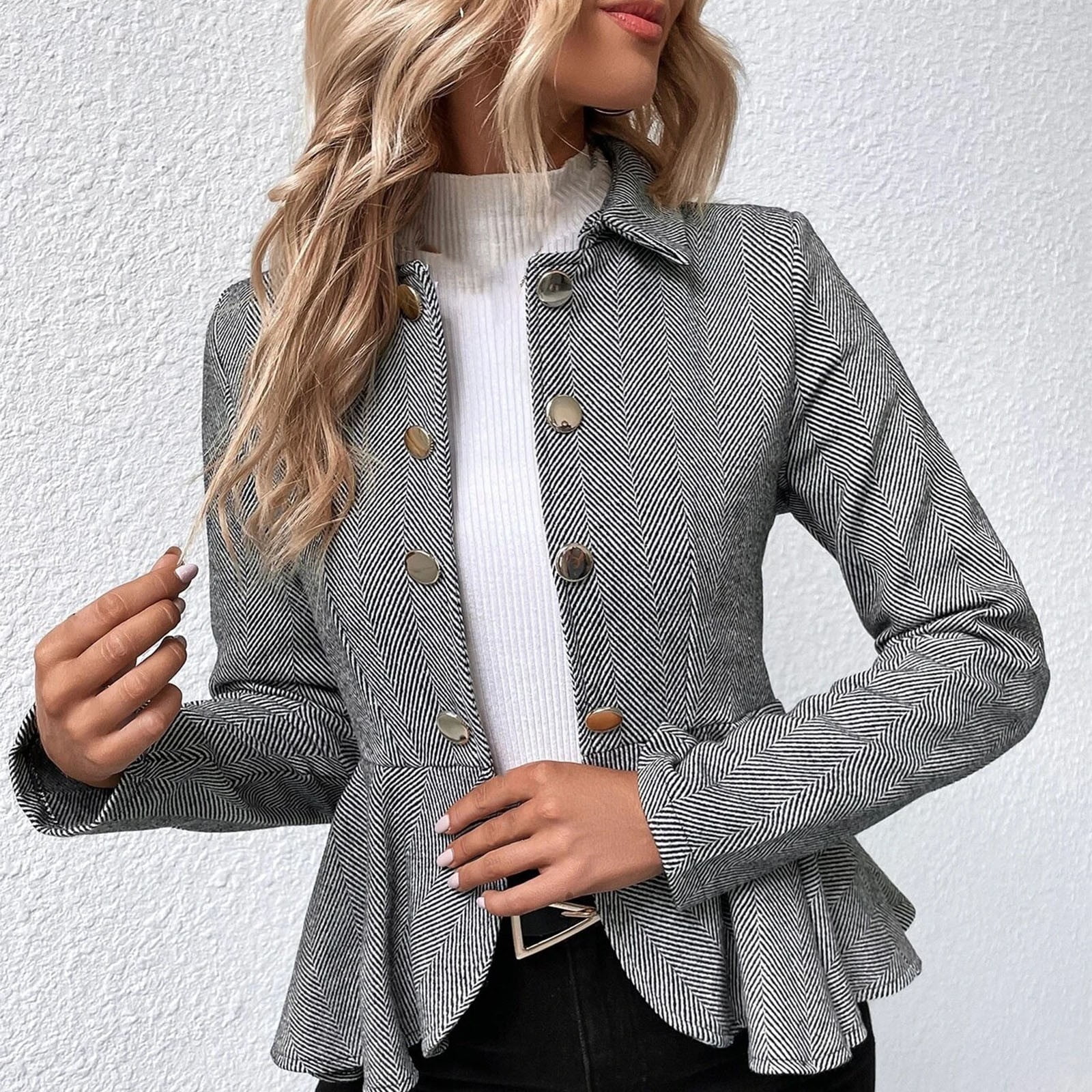 Dyfzdhu Blazers for Women Trendy High-Low Cut Ruffle Suit Jacket Open ...