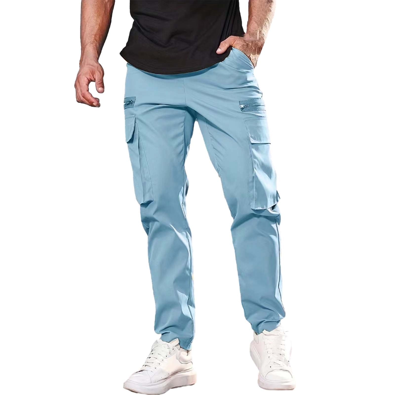 Dyfzdhu Cargo Pants for Men Casual Waisted Multi Pocket Solid Color ...