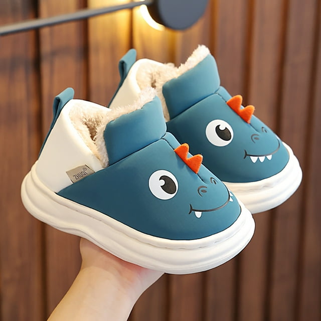 Dyfzdhu Children Fuzzy Slippers Boys Cartoon Smlie Dinosaur Print Baby Middle School Children ...