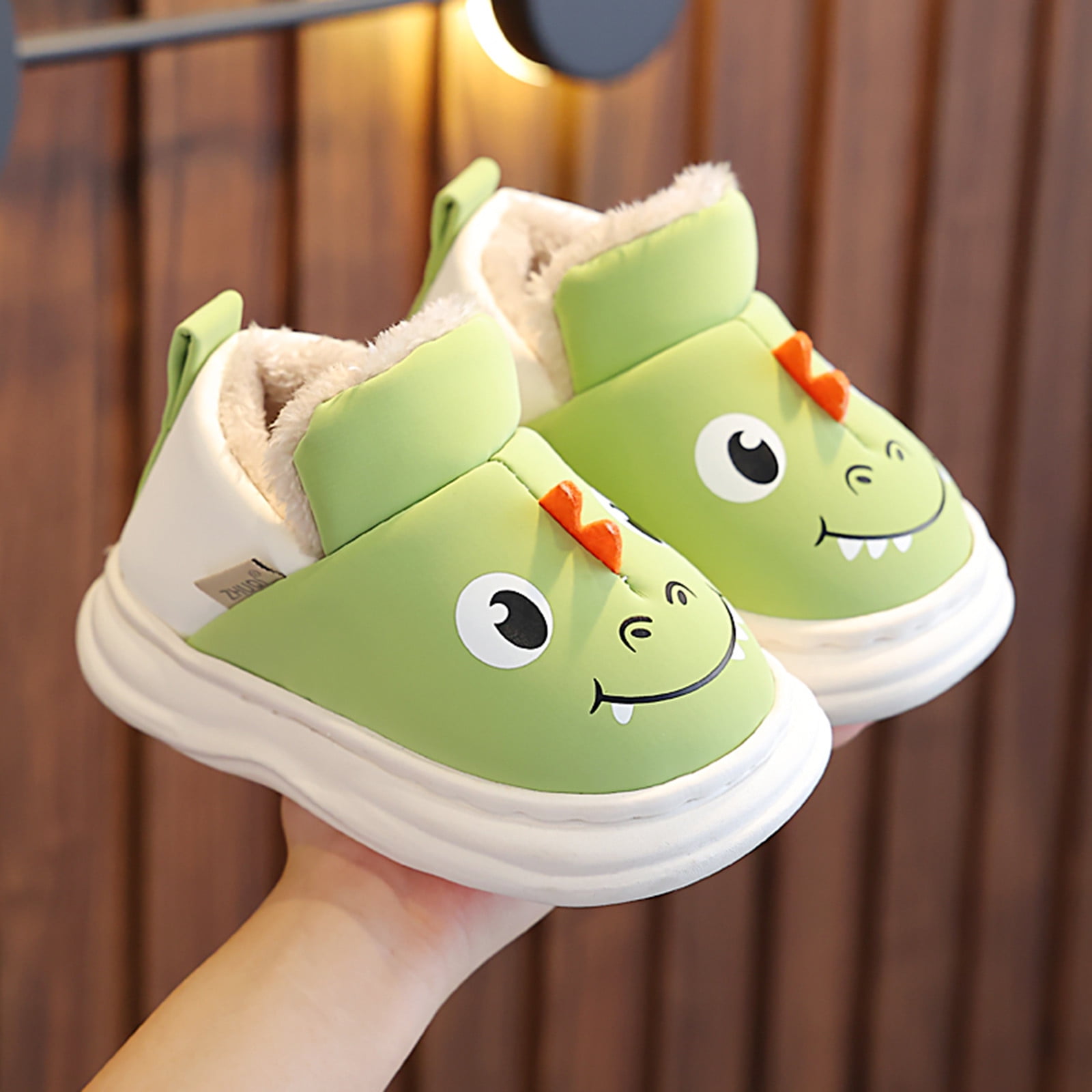 Dyfzdhu Children Fuzzy Slippers Boys Cartoon Smlie Dinosaur Print Baby Middle School Children ...