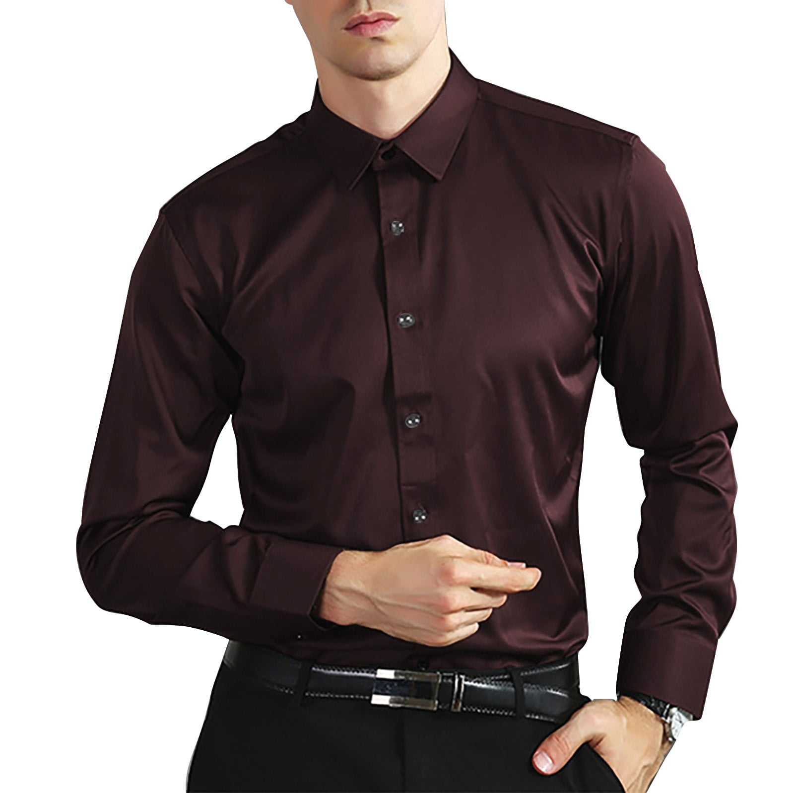 Dyfzdhu Dress Shirts for Men Non Ironing Elastic Long Sleeved Shirt ...