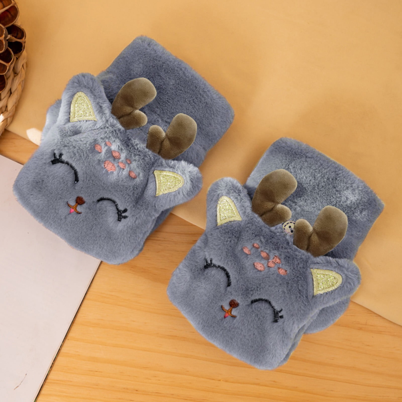 Dyfzdhu Fawn Plush Half-finger Cartoon Cute Fingerless Thick Warm ...