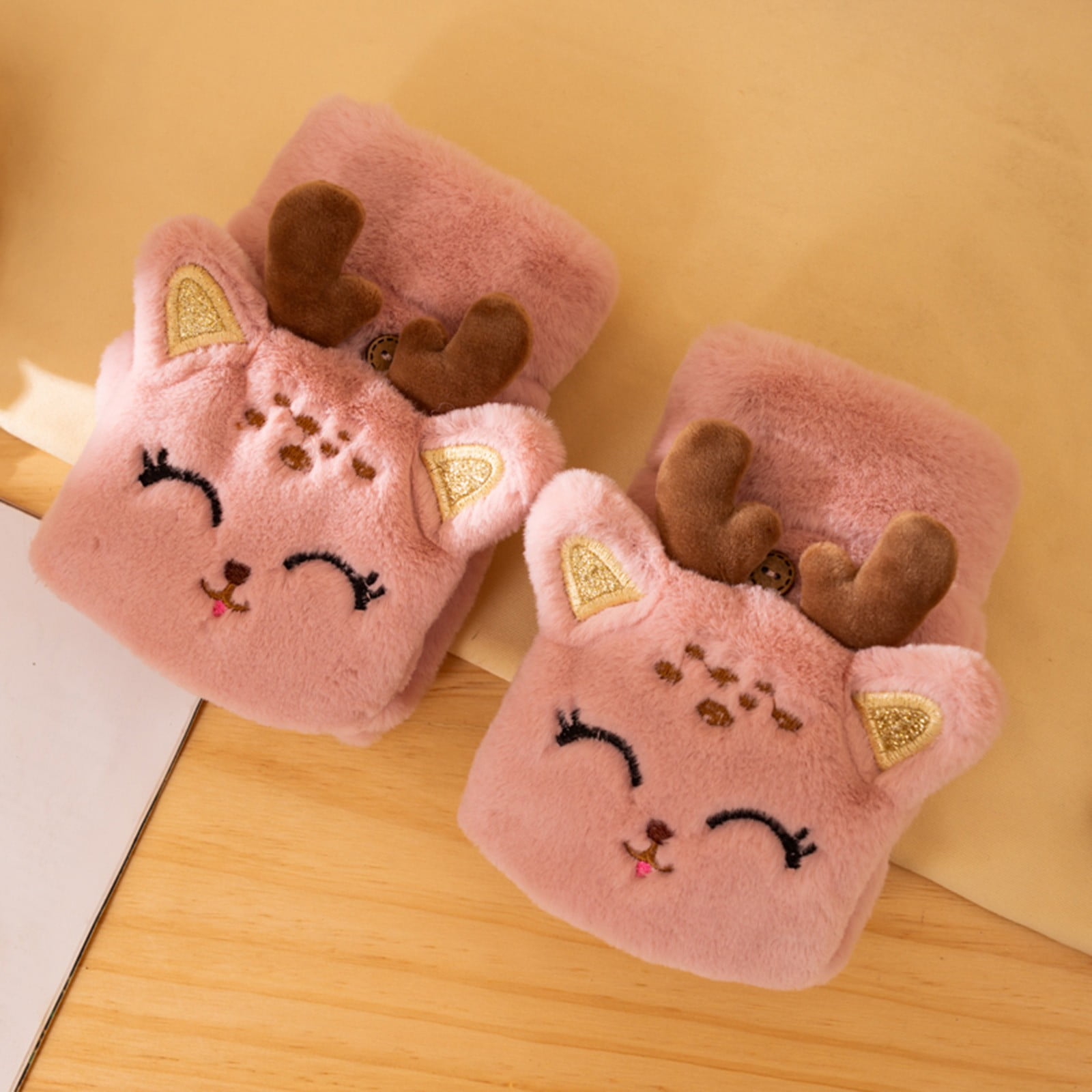 Dyfzdhu Fawn Plush Half-finger Cartoon Cute Fingerless Thick Warm ...