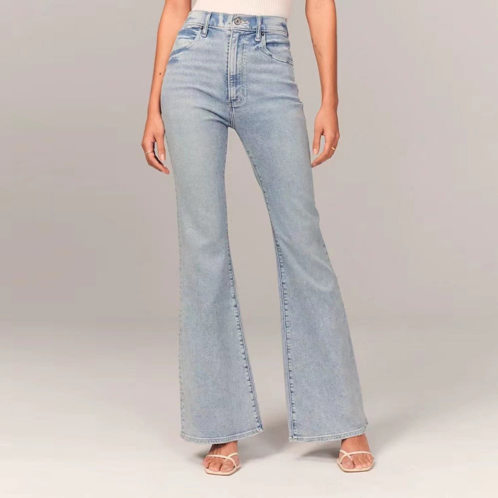 Dyfzdhu Flare Jeans For Women High Waist Baggy Wide Leg Stretchy Denim ...