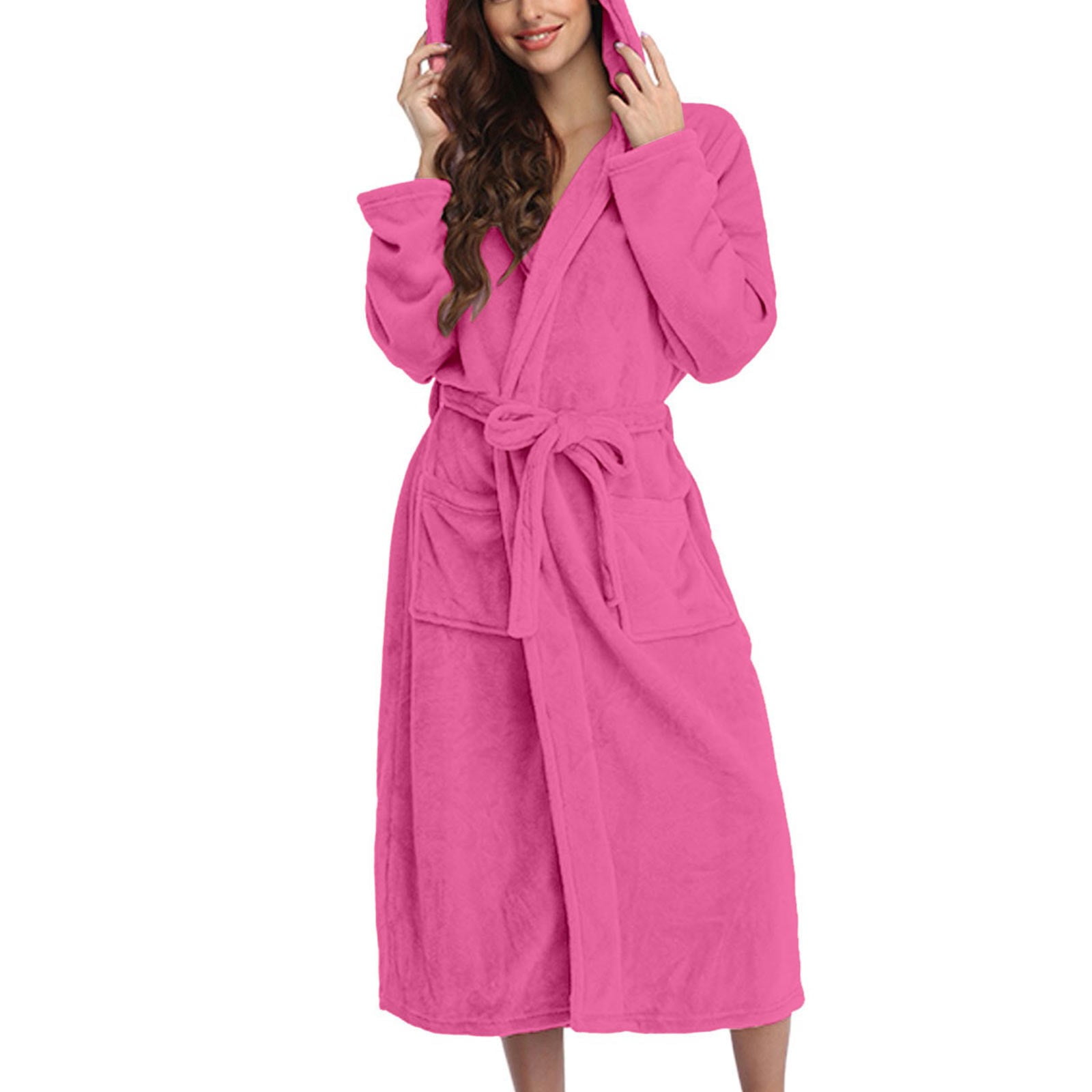 Dyfzdhu Fuzzy Robe for Women Hooded Fleece Bathrobe Lightweight Soft ...