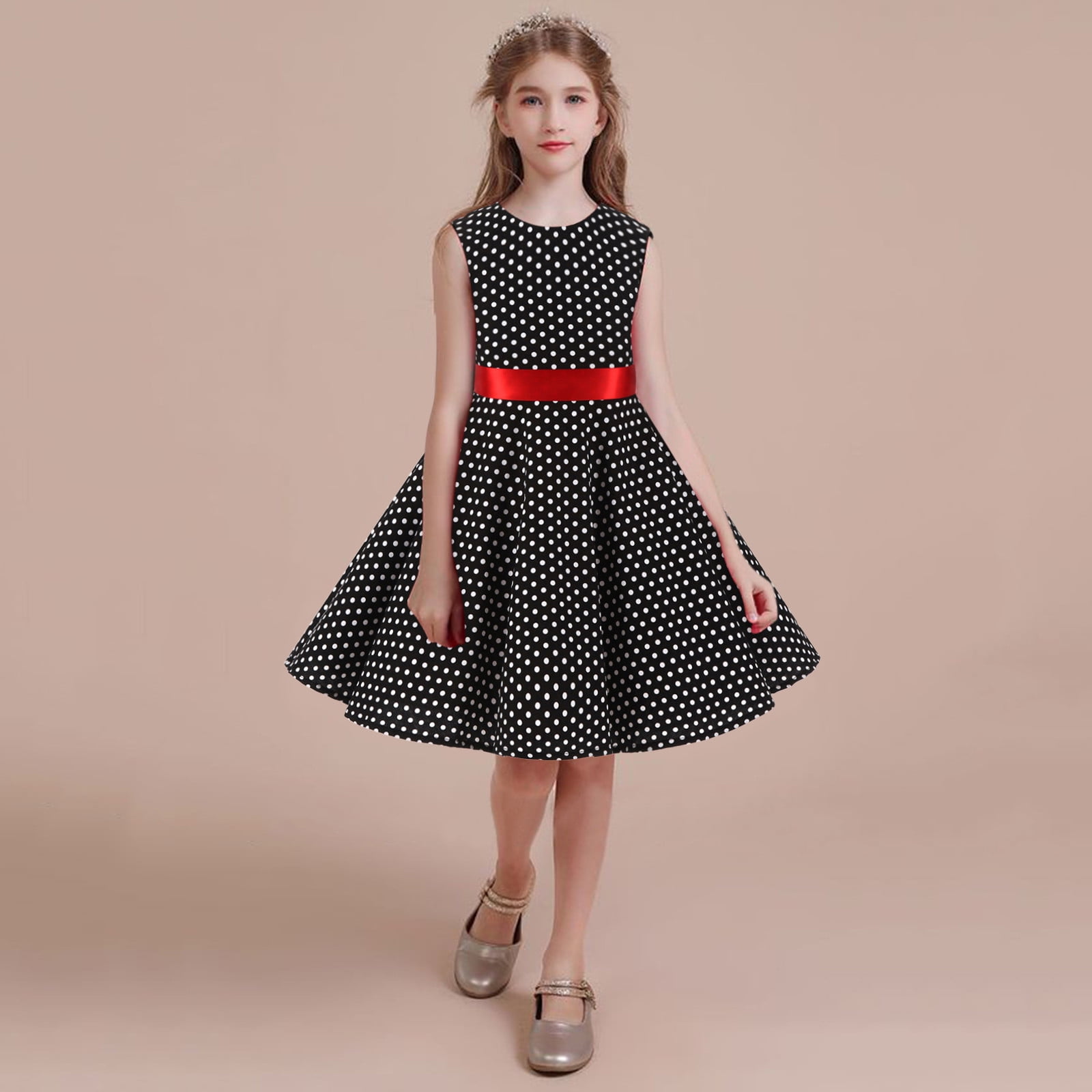 Dyfzdhu Girls Dress Outfits Party Sleeveless Gown Dress Kid Dots Prints ...