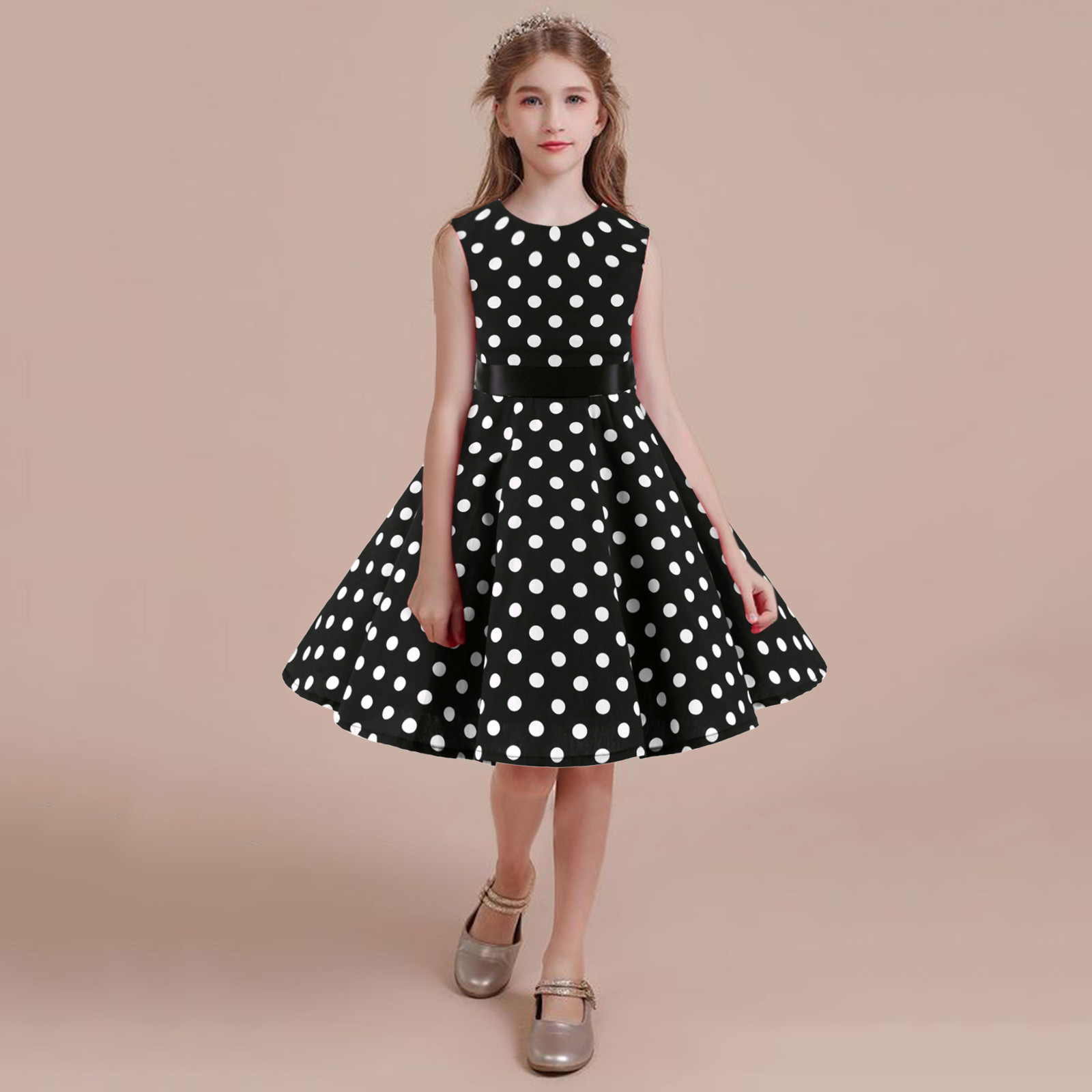 Dyfzdhu Girls Dress Outfits Party Sleeveless Gown Dress Kid Dots Prints ...