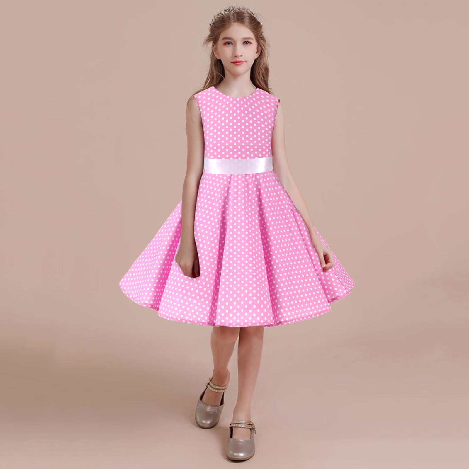 Dyfzdhu Girls Dress Outfits Party Sleeveless Gown Dress Kid Dots Prints ...