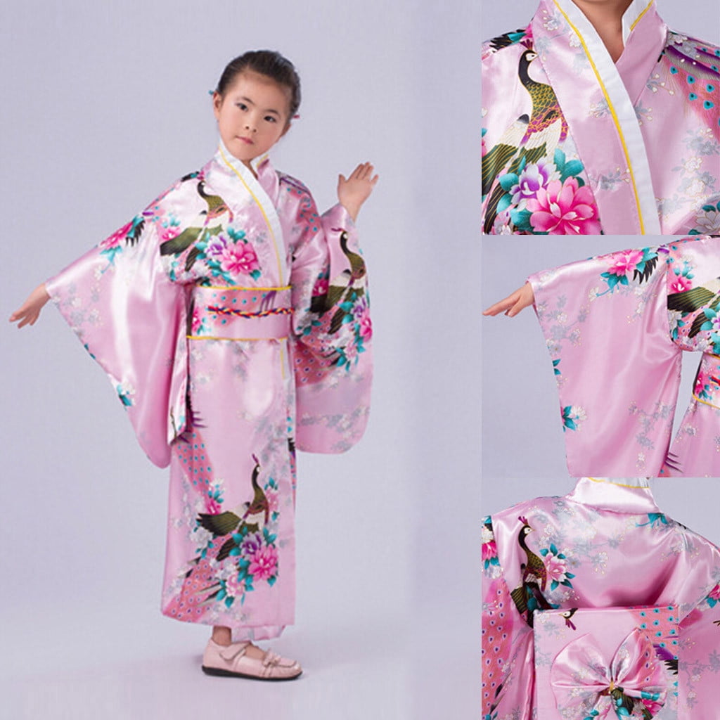 Dyfzdhu Girls Dress Traditional Robe Japanese Girls Kids Clothes ...