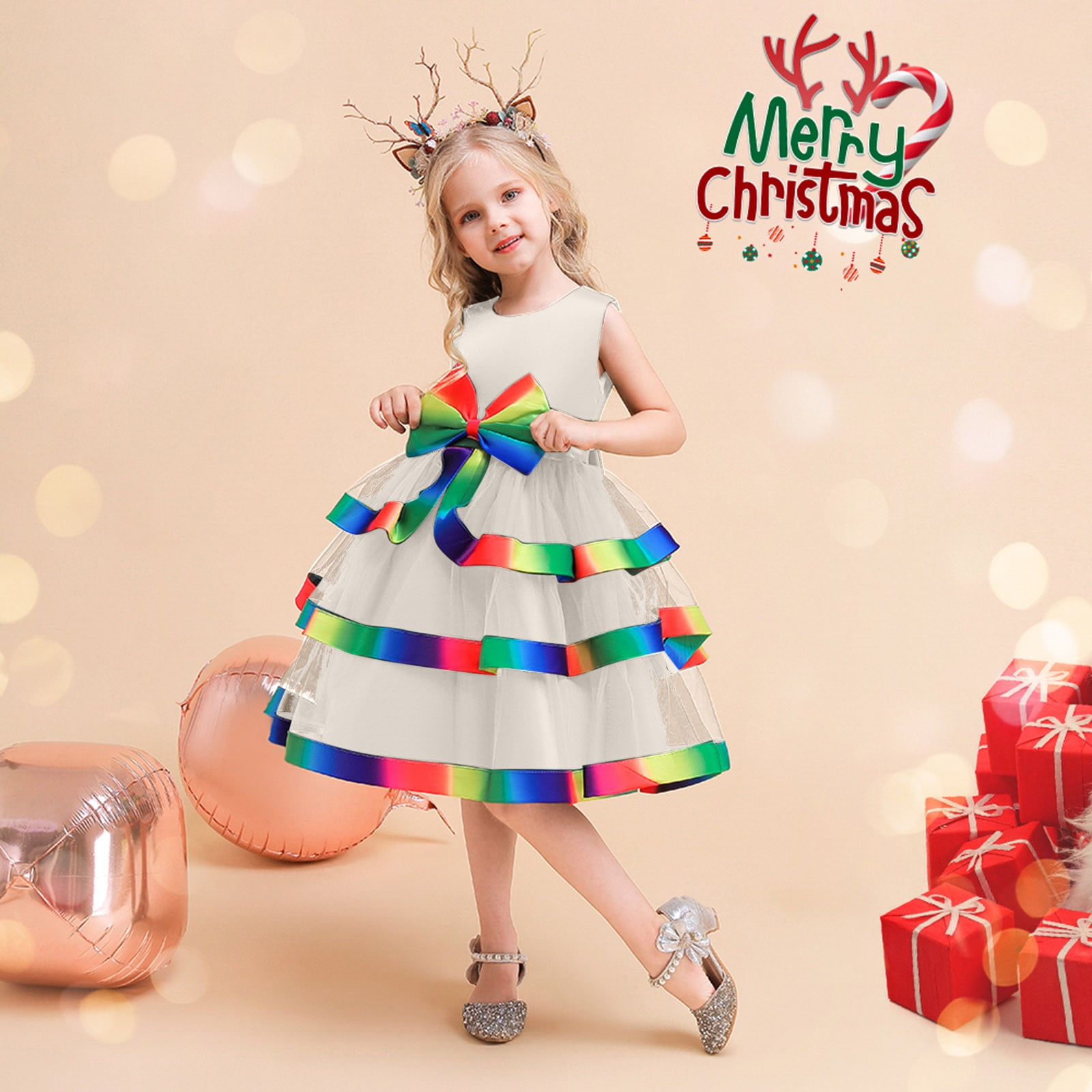 Dyfzdhu Girls Princess Dress Children Sleeveless Ruffles Bowknot ...