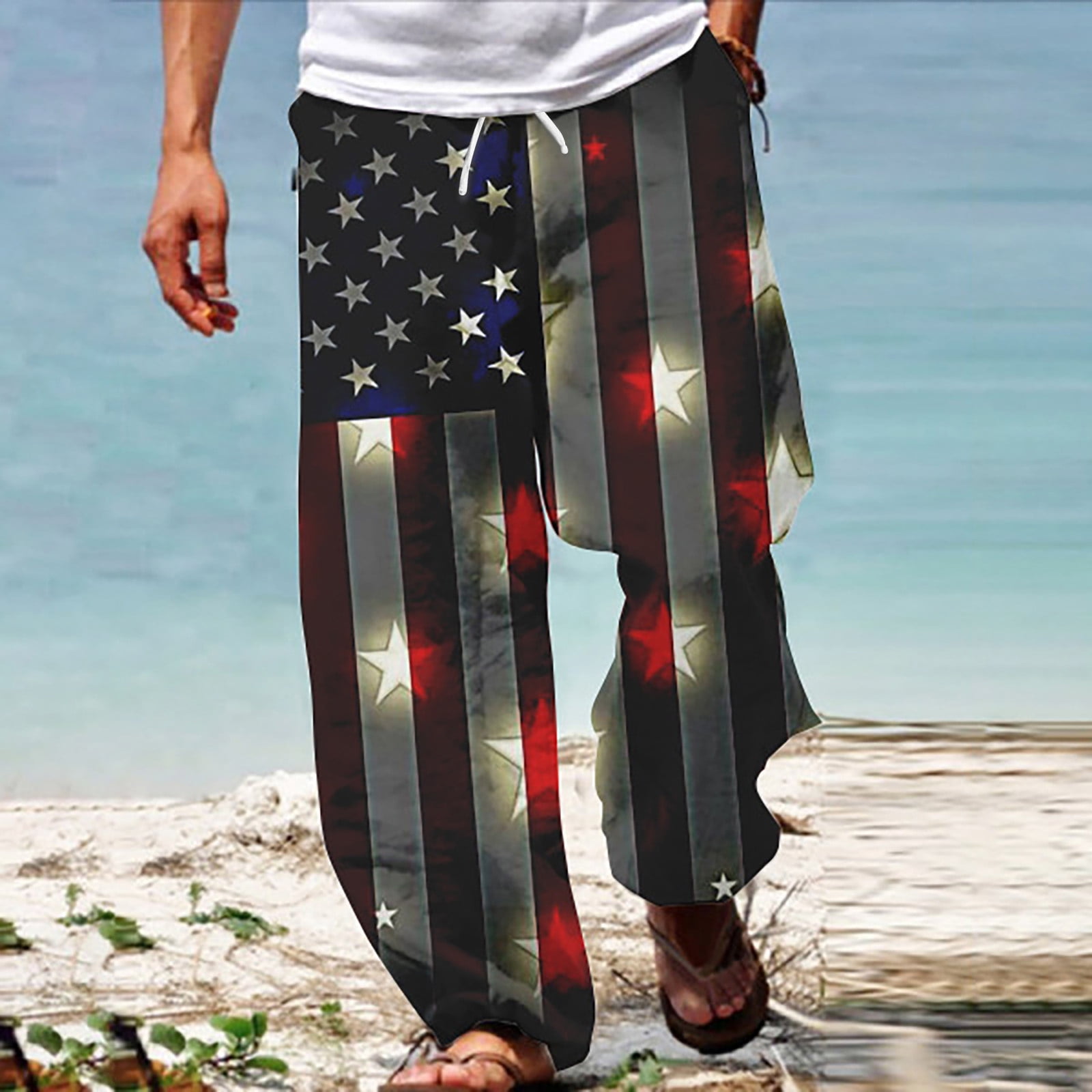 Dyfzdhu Independence Day Mens Wide Leg Pants American Flag Patriotic ...